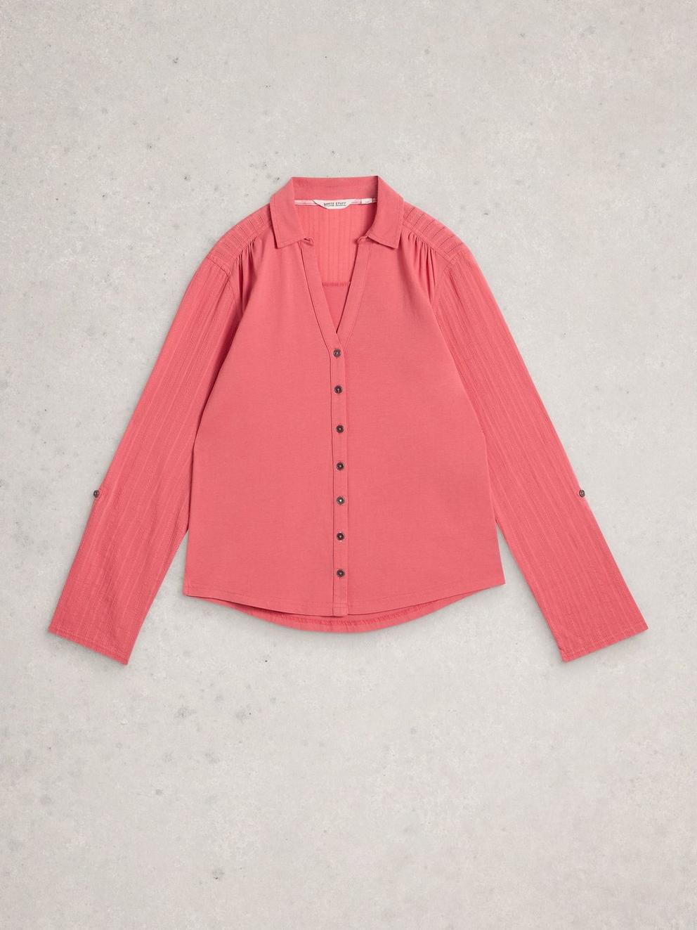 ANNIE MIX JERSEY COLLARED SHIRT in MID PINK | White Stuff US