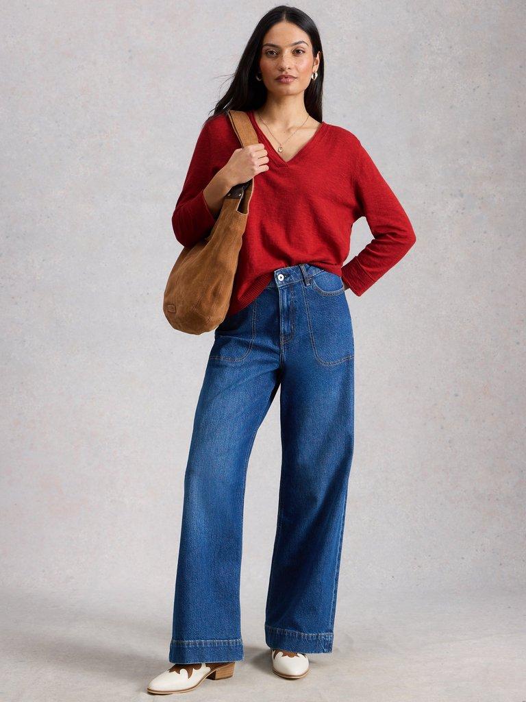 ELODY LINEN BLEND JUMPER in MID RED | White Stuff EU