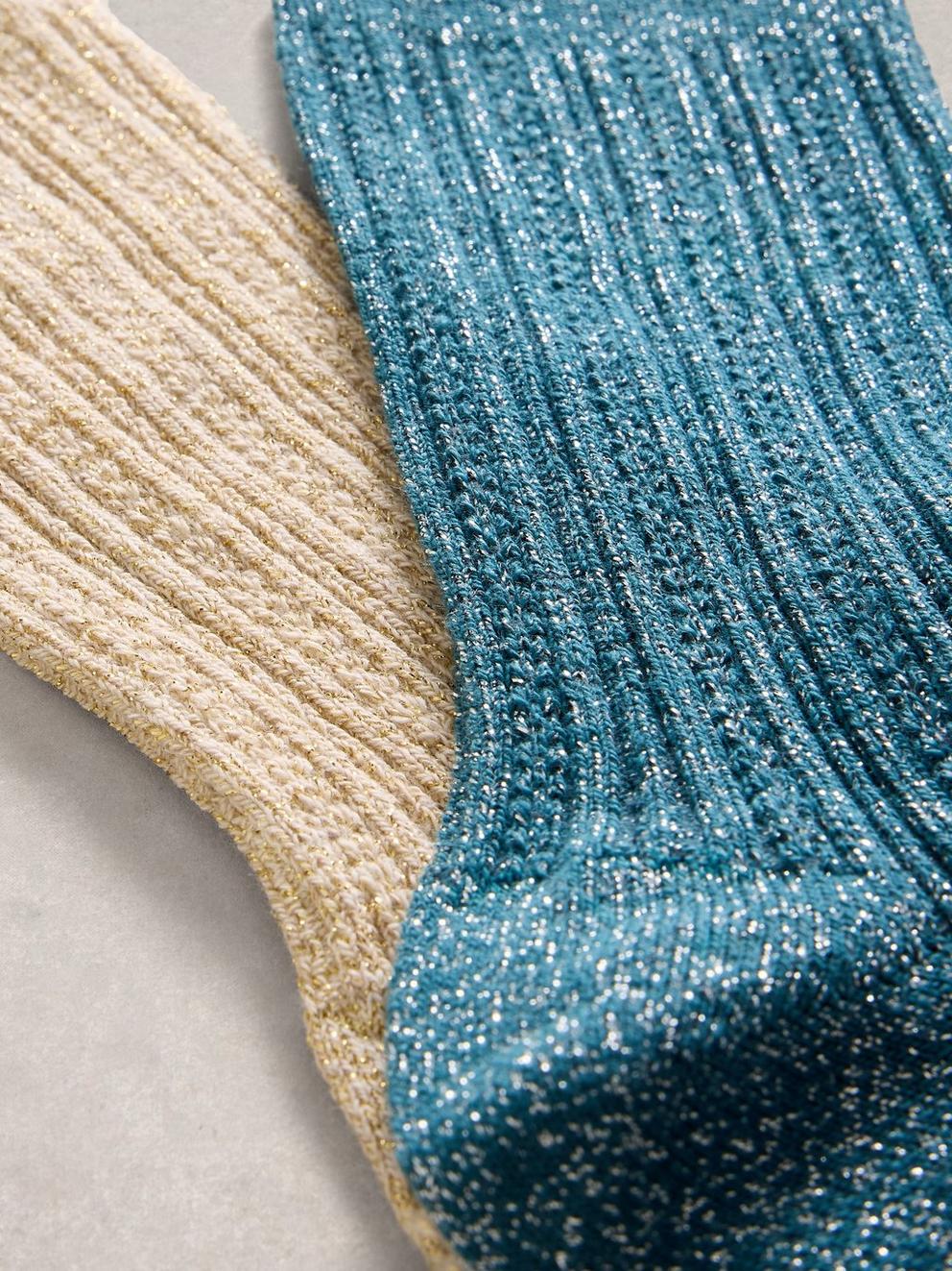 2 Pack Sparkle Socks in BLUE MULTI | White Stuff