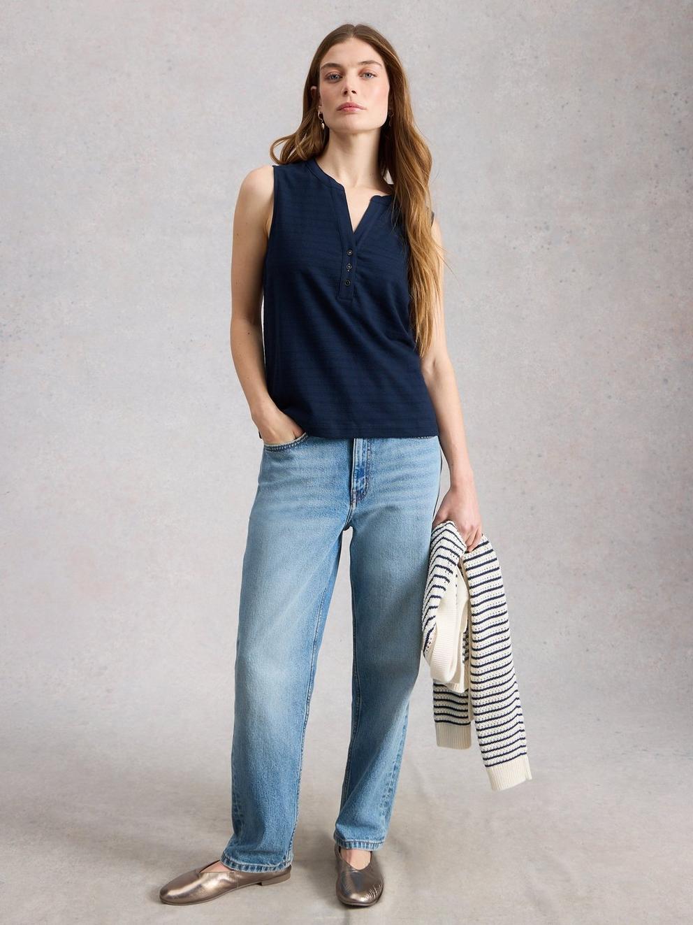 NORA TEXTURE NOTCH VEST in DARK NAVY | White Stuff