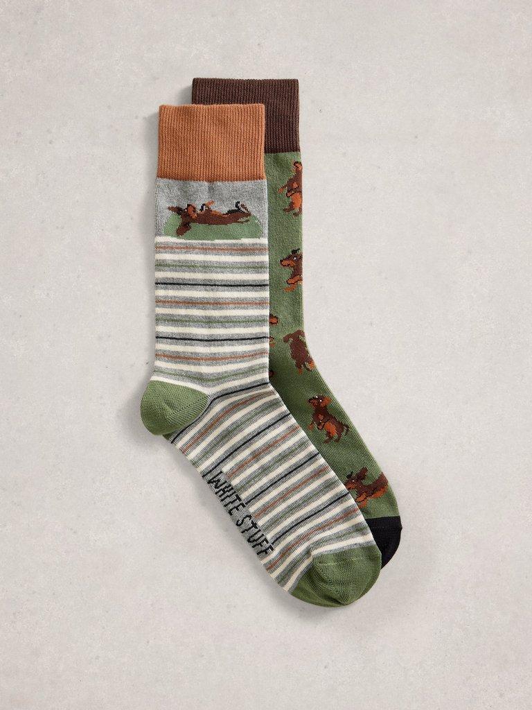 2PK SAUSAGE DOG ANKLE SOCK in GREEN MULTI | White Stuff EU