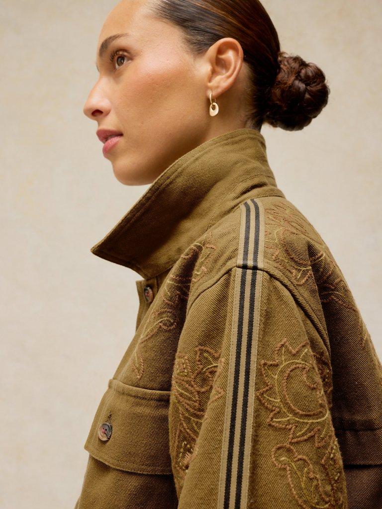 JADE EMBROIDERED JACKET in KHAKI GREEN | White Stuff EU