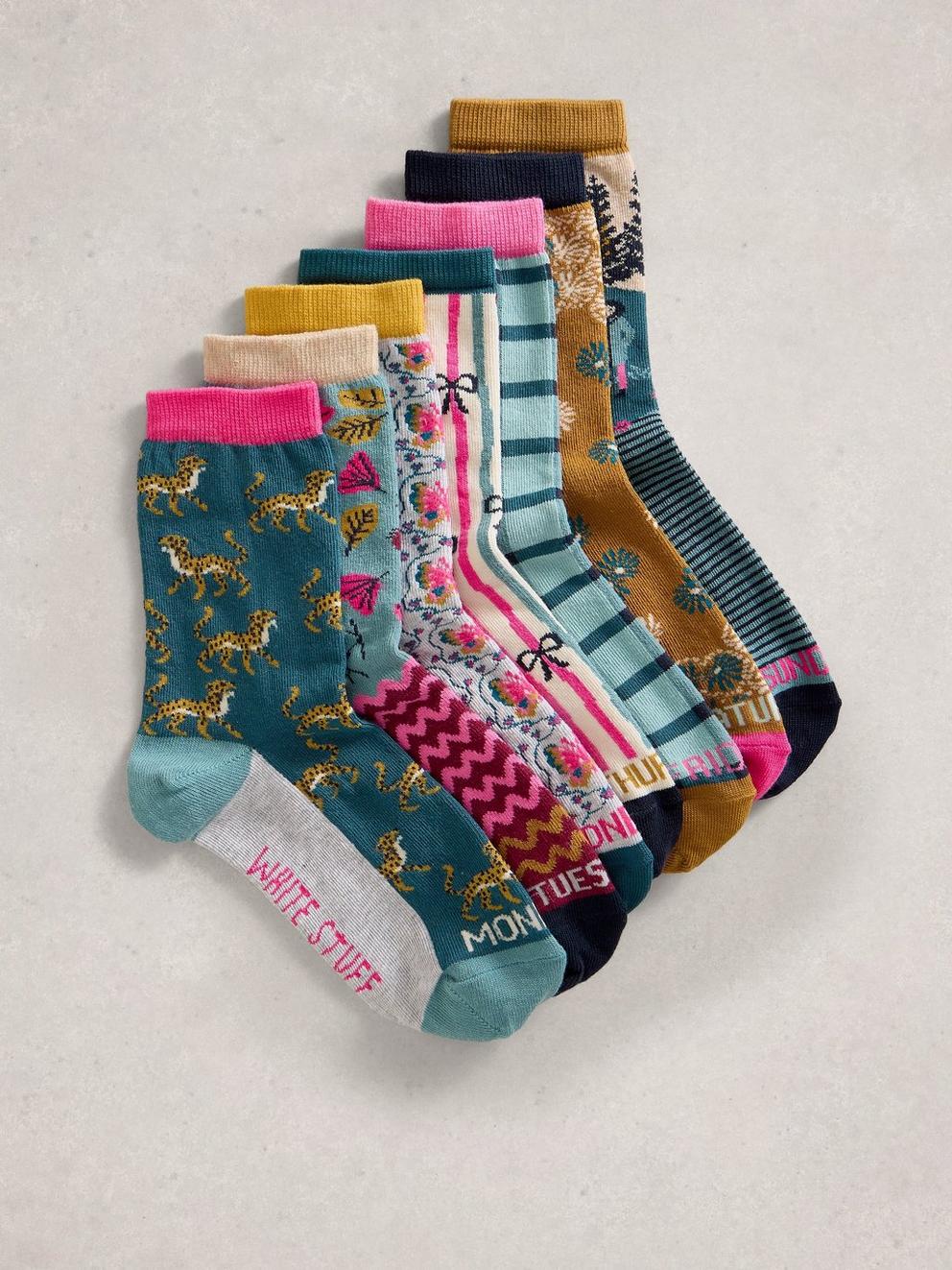 7PK DAY OF THE WEEK SOCKS in PINK MULTI | White Stuff