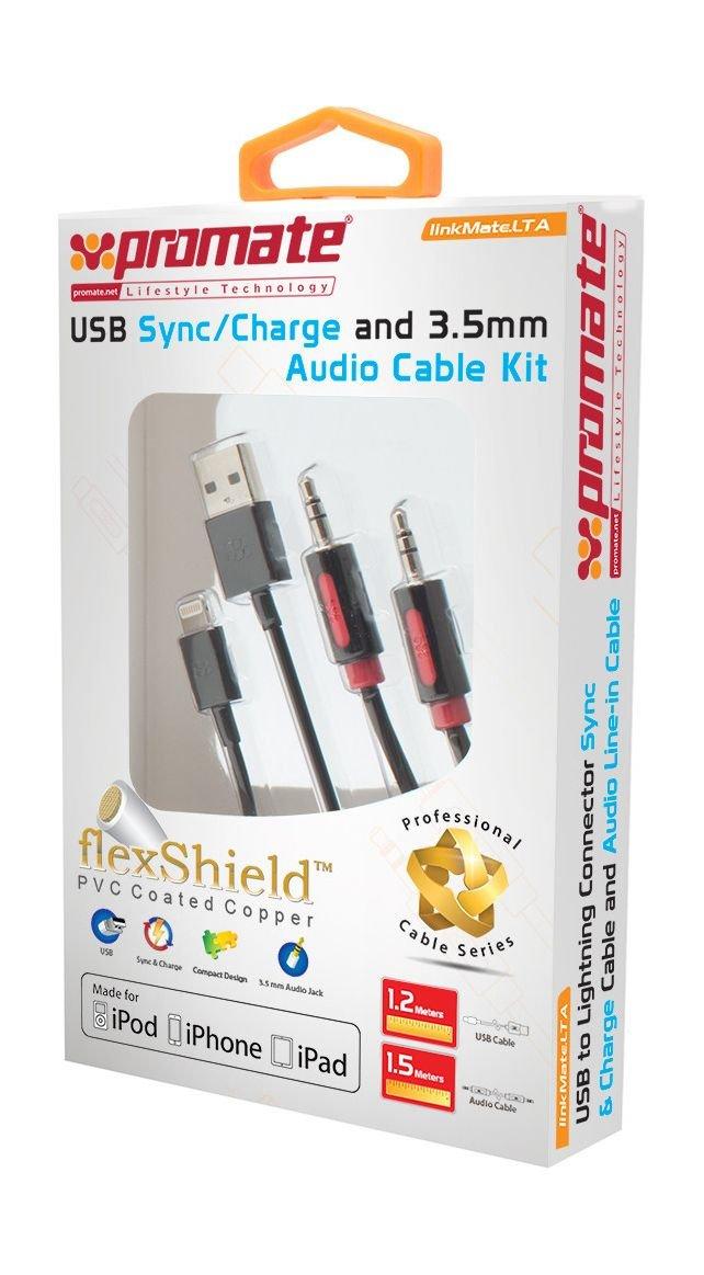 Promate USB Sync/Charge and 3.5mm Audio Cables Kit - Black Price in ...