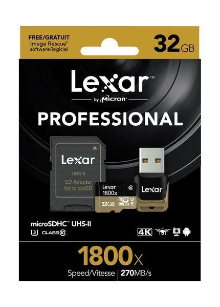 Lexar 32GB Professional 1800x UHS-II microSDHC (U3) Memory Card - Black ...