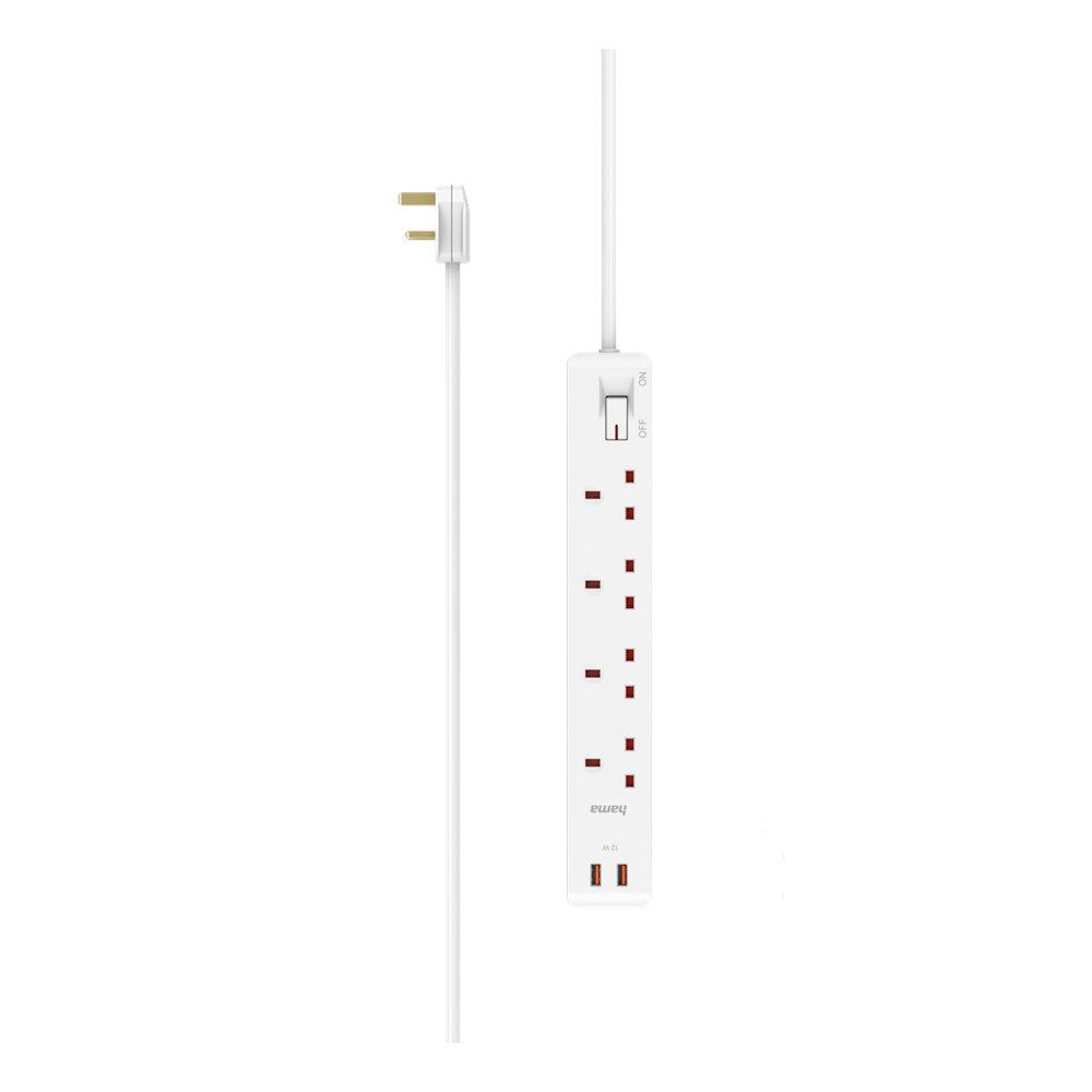 Hama 4 Way 2 USB A & C 1.5m Strip Extension 12W White| Xcite