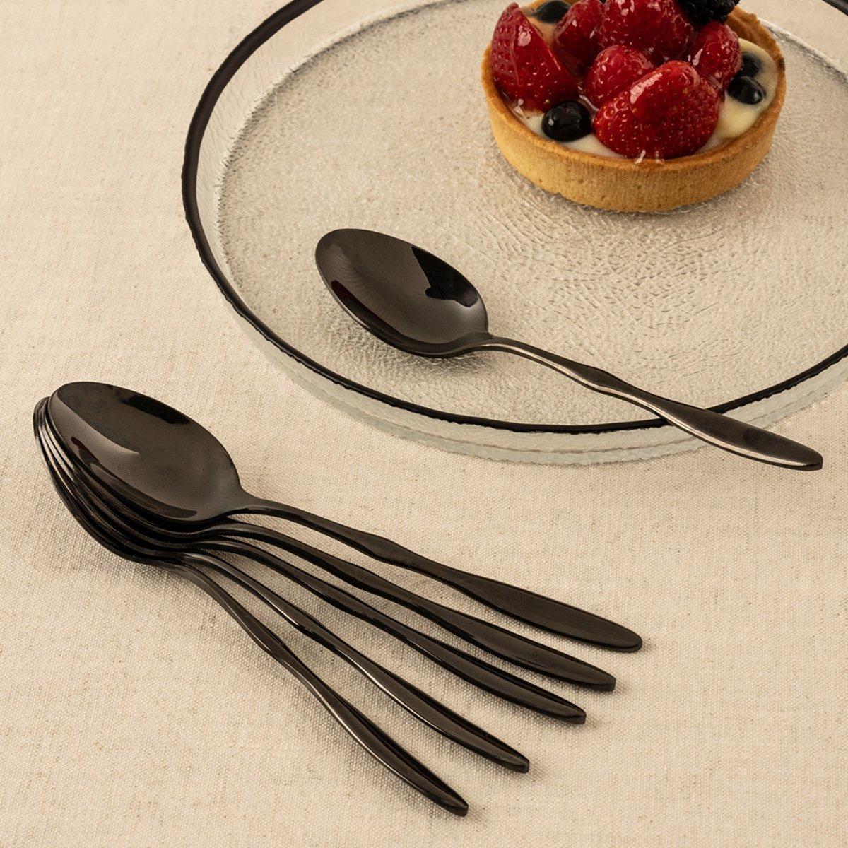 Ripple Stainless Steel Dessert Spoon Set 6Pcs Black in Kuwait | Buy ...