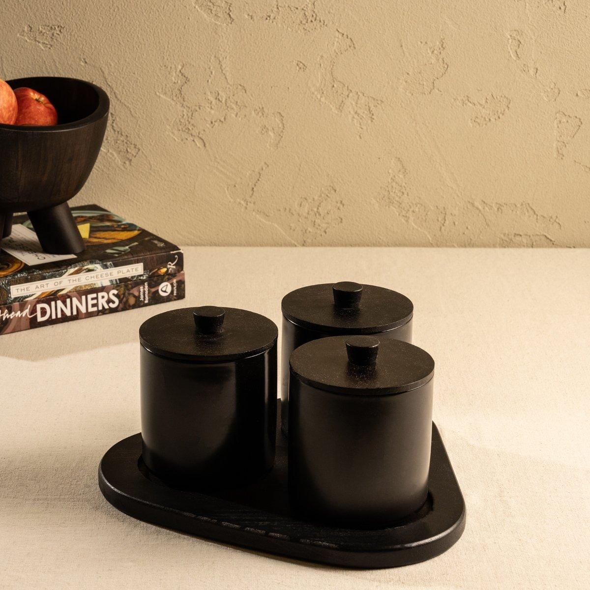Ruby Wood Canister Set Black 28X26X5.7 cm in Kuwait | Buy Online | safathome.com