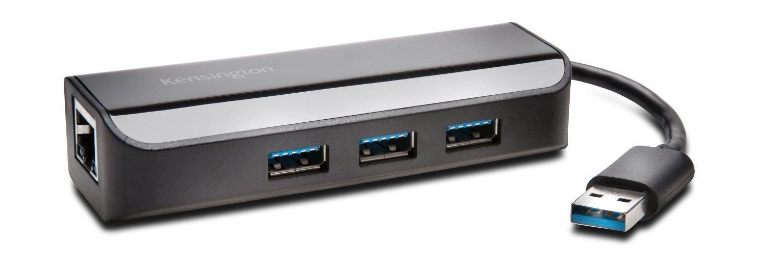 Kensington USB 3.0 Ethernet Adapter with 3 USB Port (UA3000E) - Black ...