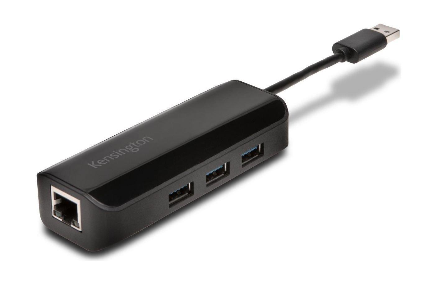 Kensington USB 3.0 Ethernet Adapter with 3 USB Port (UA3000E) - Black ...