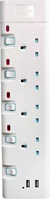 Philips 4-Sockets 2-USB Port Power Extension 2M (SPN6942WA/56) - White ...