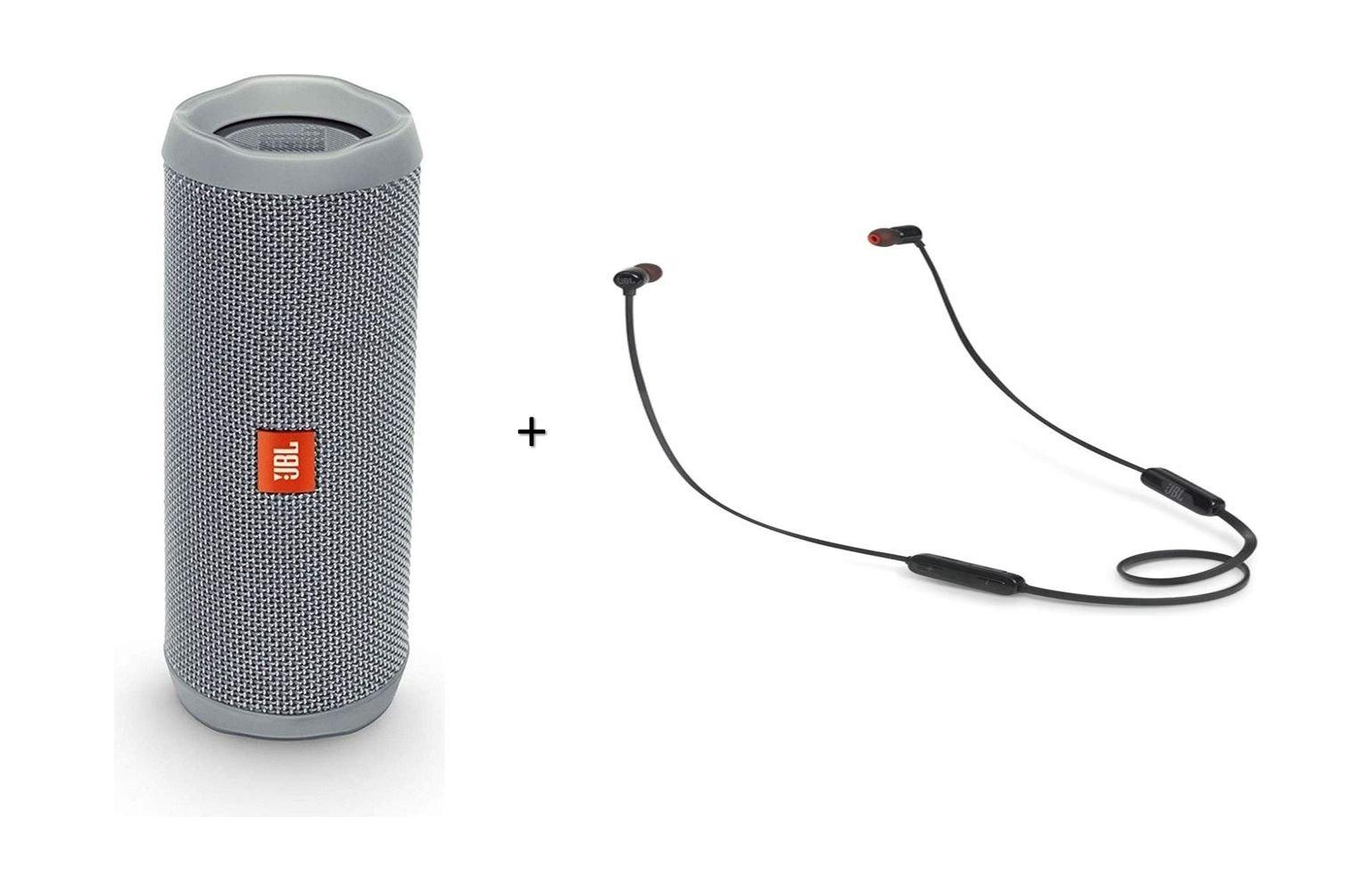 JBL Flip 4 Wireless Bluetooth Speaker Grey + JBL T110BT Earphone Black ...