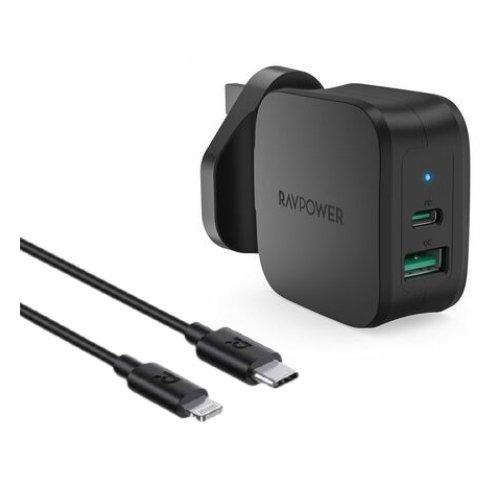 RAVPower PD 20W Wall Charger + 1m Lightning Cable Combo (RP-PC155 ...