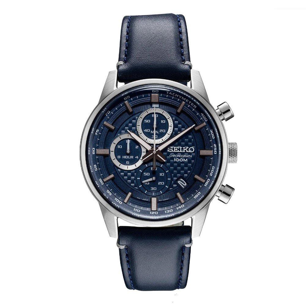 Seiko regular men's watch, chronograph, 42. 7mm, leather strap, sb333p1 ...