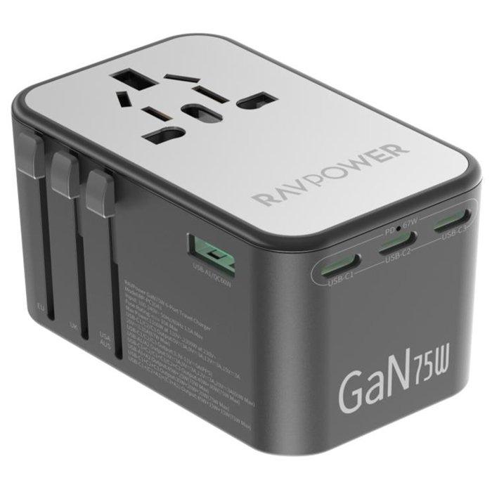 Ravpower PD GaN Charger, 75W, 4-Port, RP-PC1043 Black| Xcite