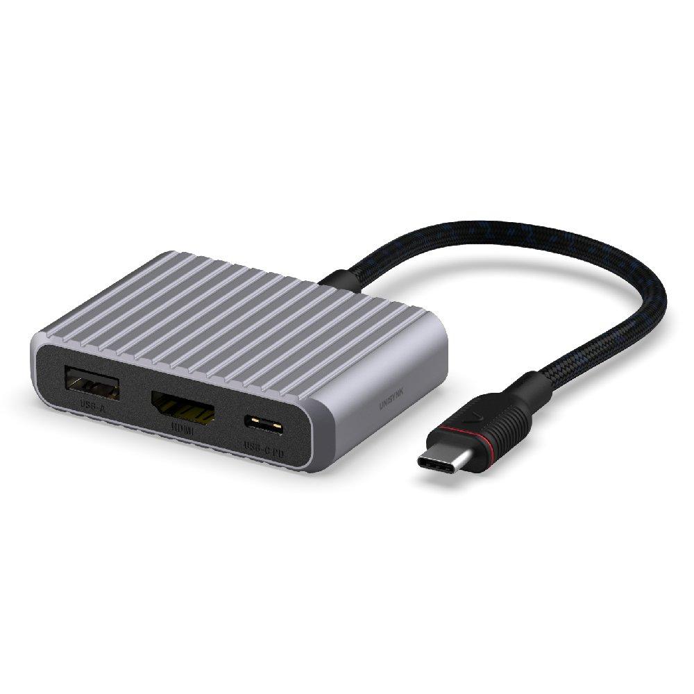 UNISYNK 3 Port USB-C Hub V2 laptop charger 100W Grey| Xcite
