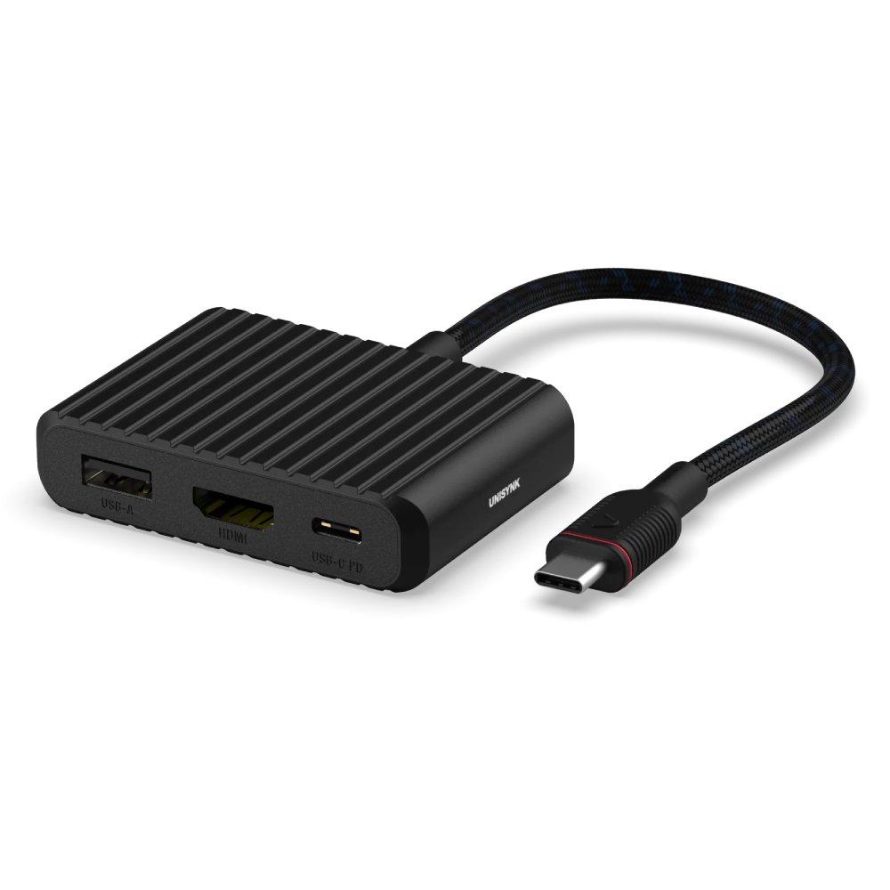 UNISYNK 3 Port USB-C Hub V2 laptop charger 100W Black| Xcite