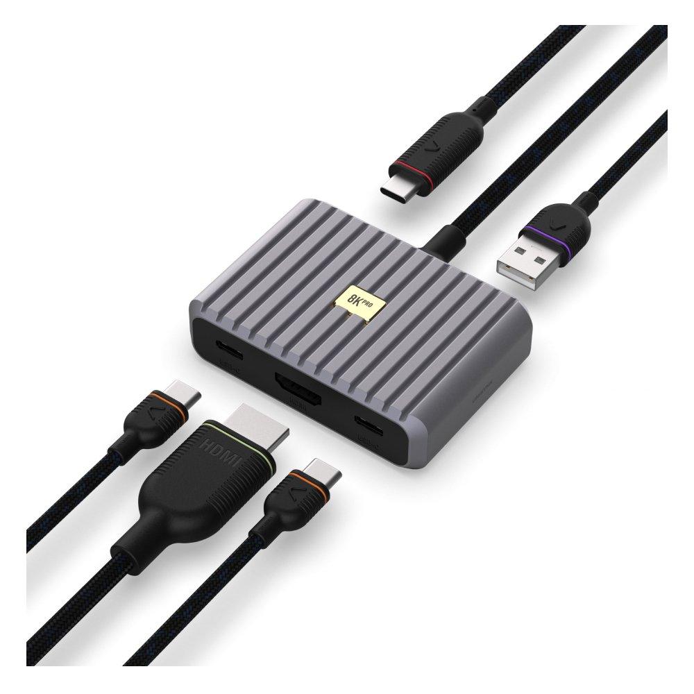 UNISYNK 8 Port USB-C Hub V2 laptop charger 100W Black| Xcite