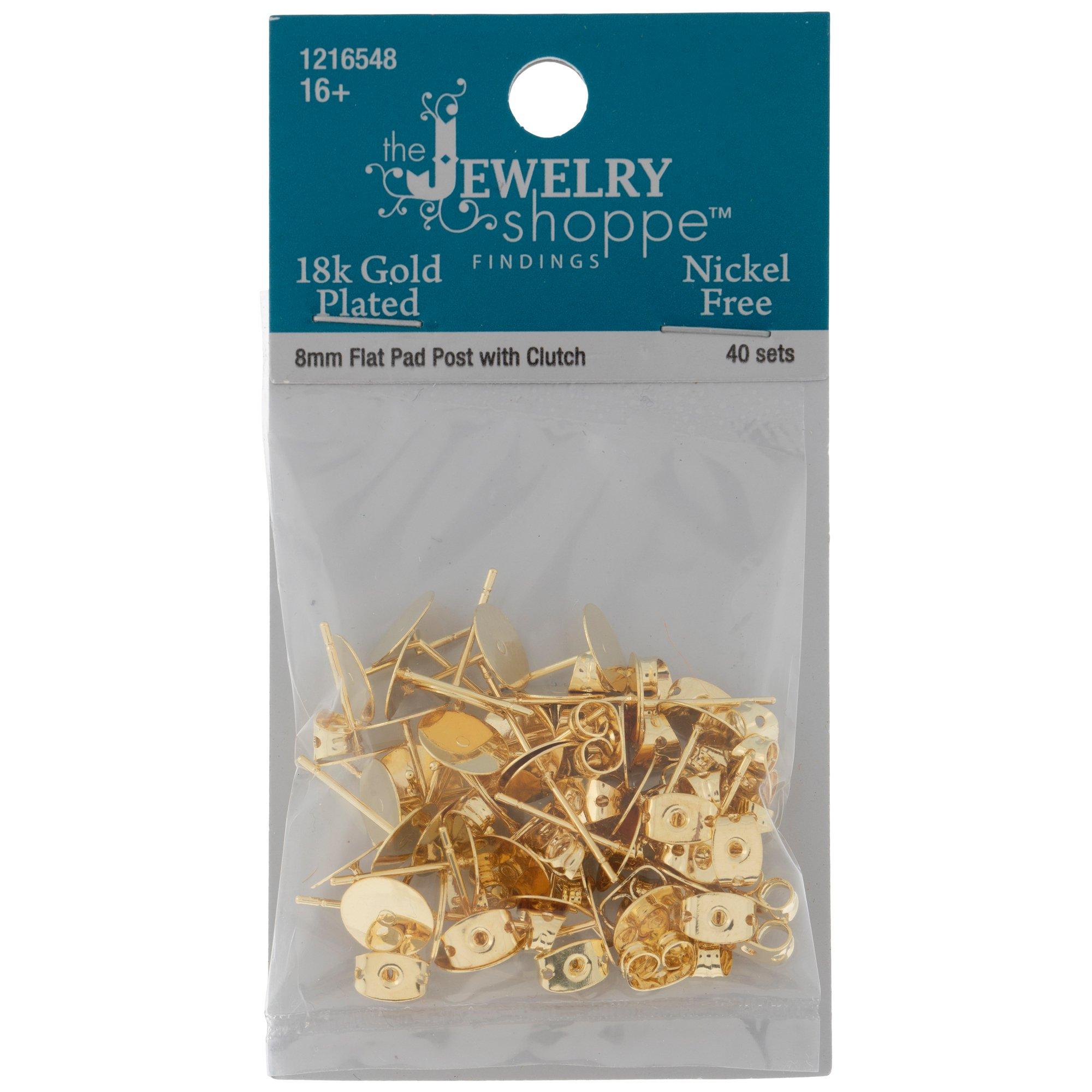 18K Gold Plated Earring Posts With Flat Pad & Clutch - 8mm | Hobby ...