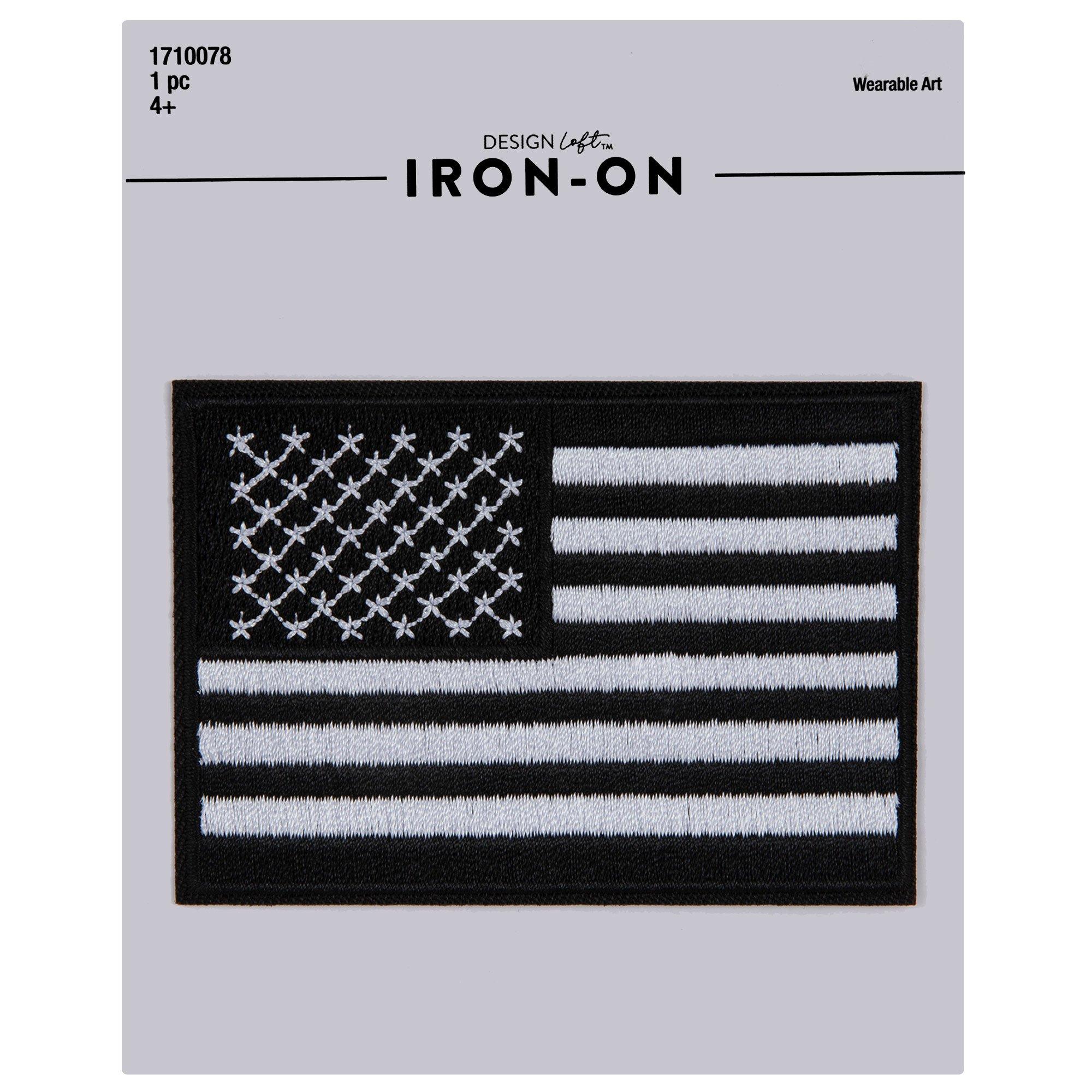 Black & White American Flag Iron-On Patch | Hobby Lobby | 1710078
