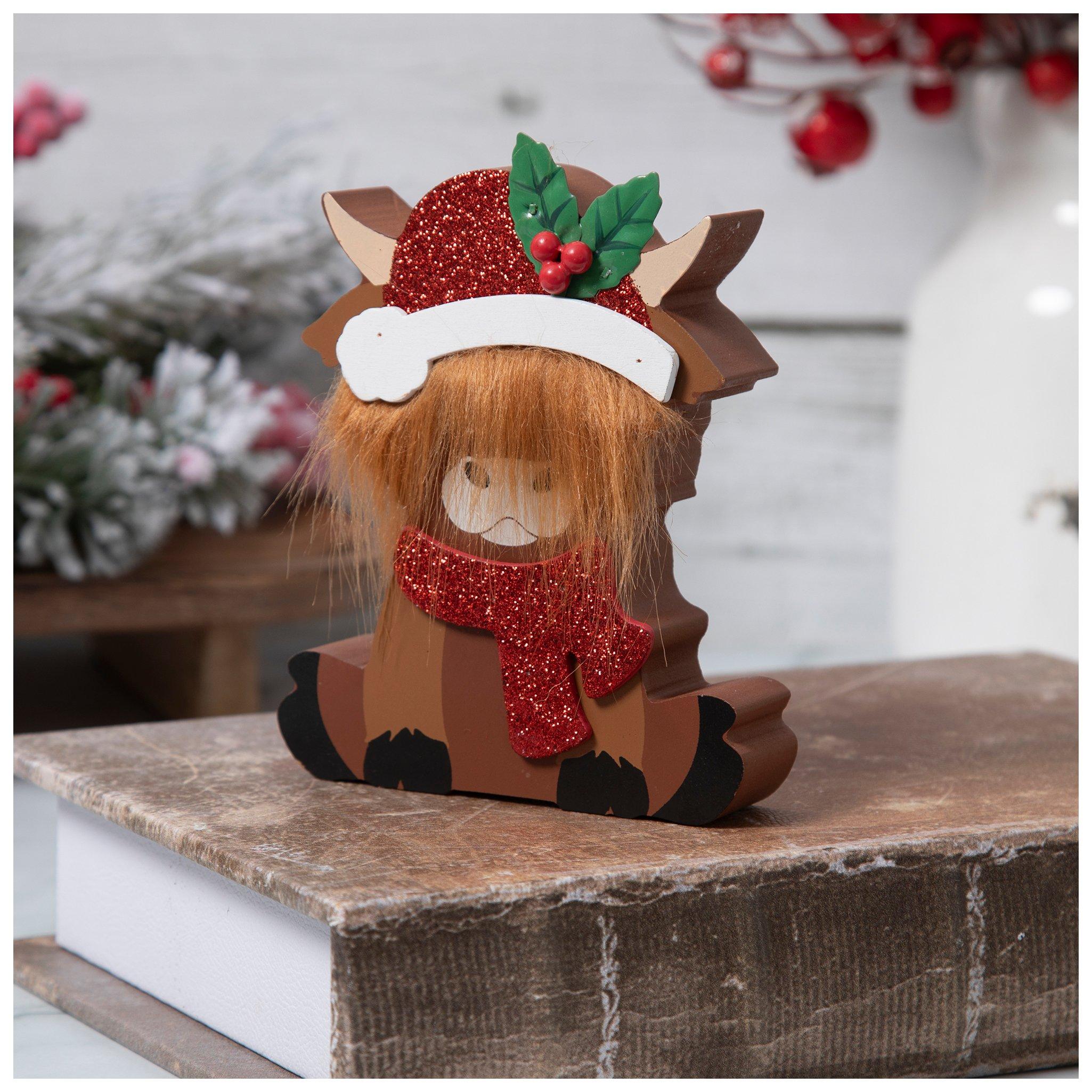 Santa Hat Highland Cow Wood Decor | Hobby Lobby | 206338859