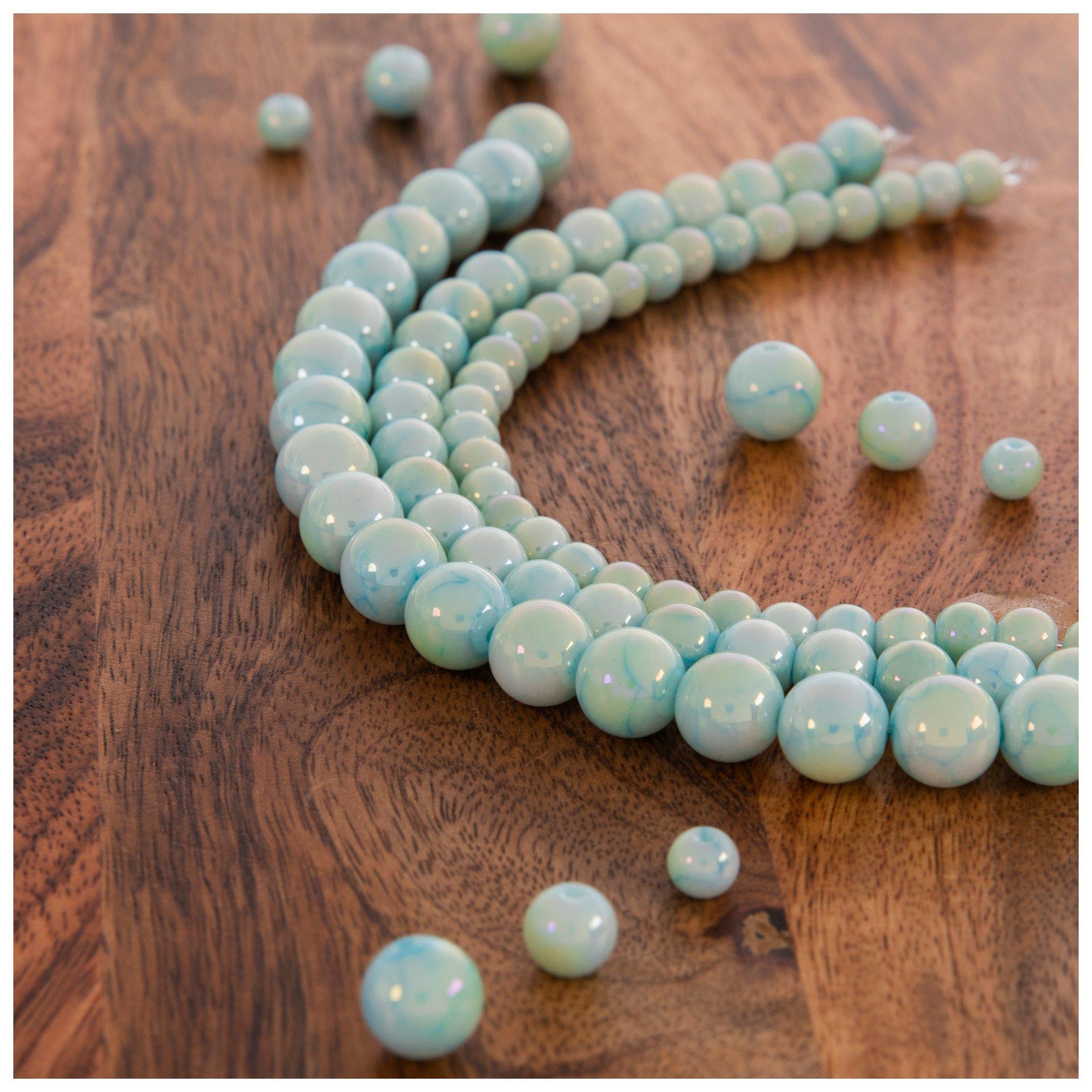Mint Marbled Round Coated Glass Bead Strands | Hobby Lobby | 2147411