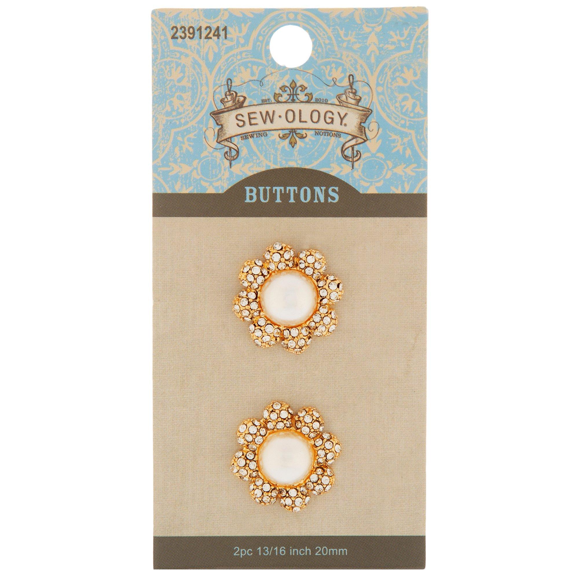 White Plastic Pearl & Rhinestone Flower Buttons | Hobby Lobby | 2391241