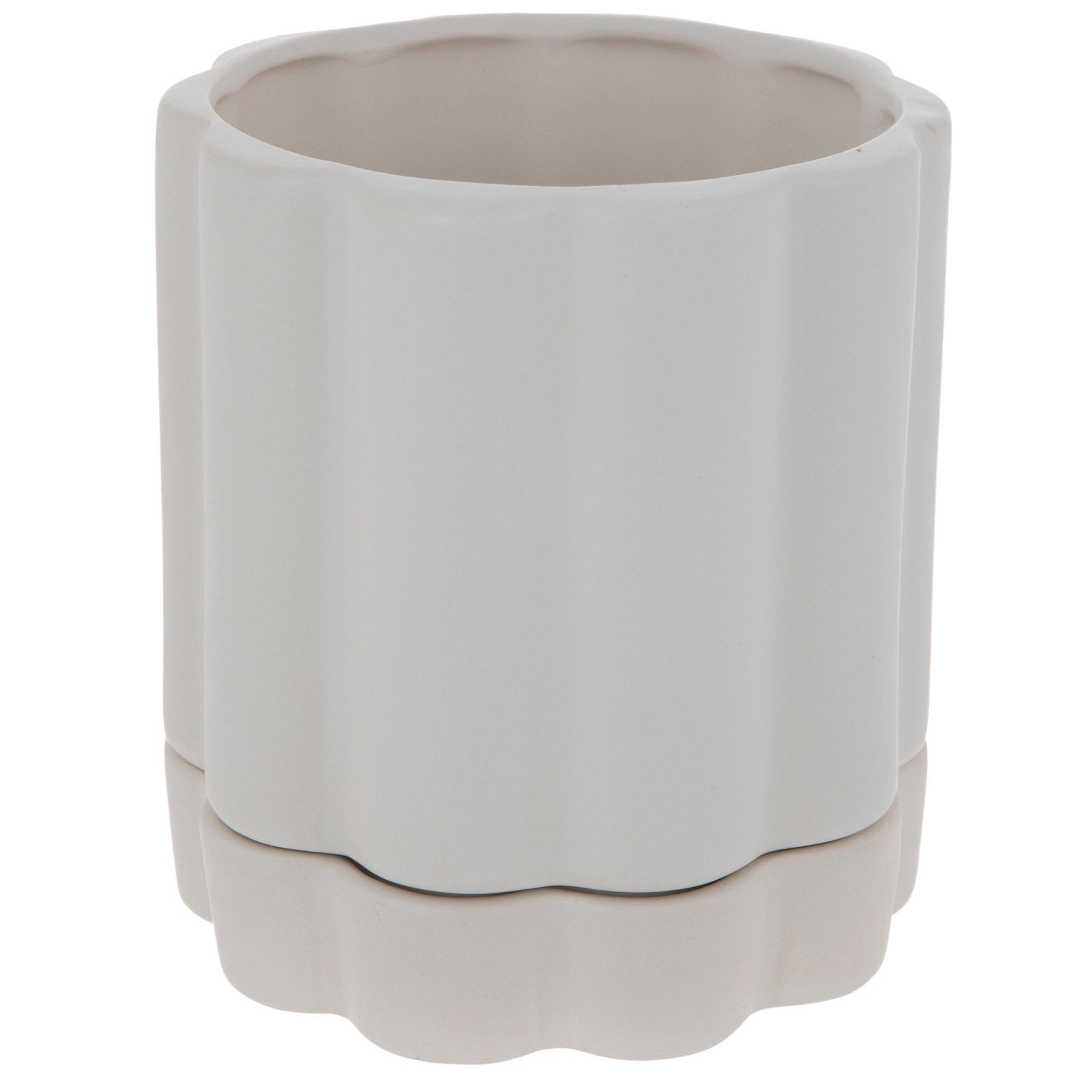 Matte White Ribbed Planter & Saucer | Hobby Lobby | 2391951
