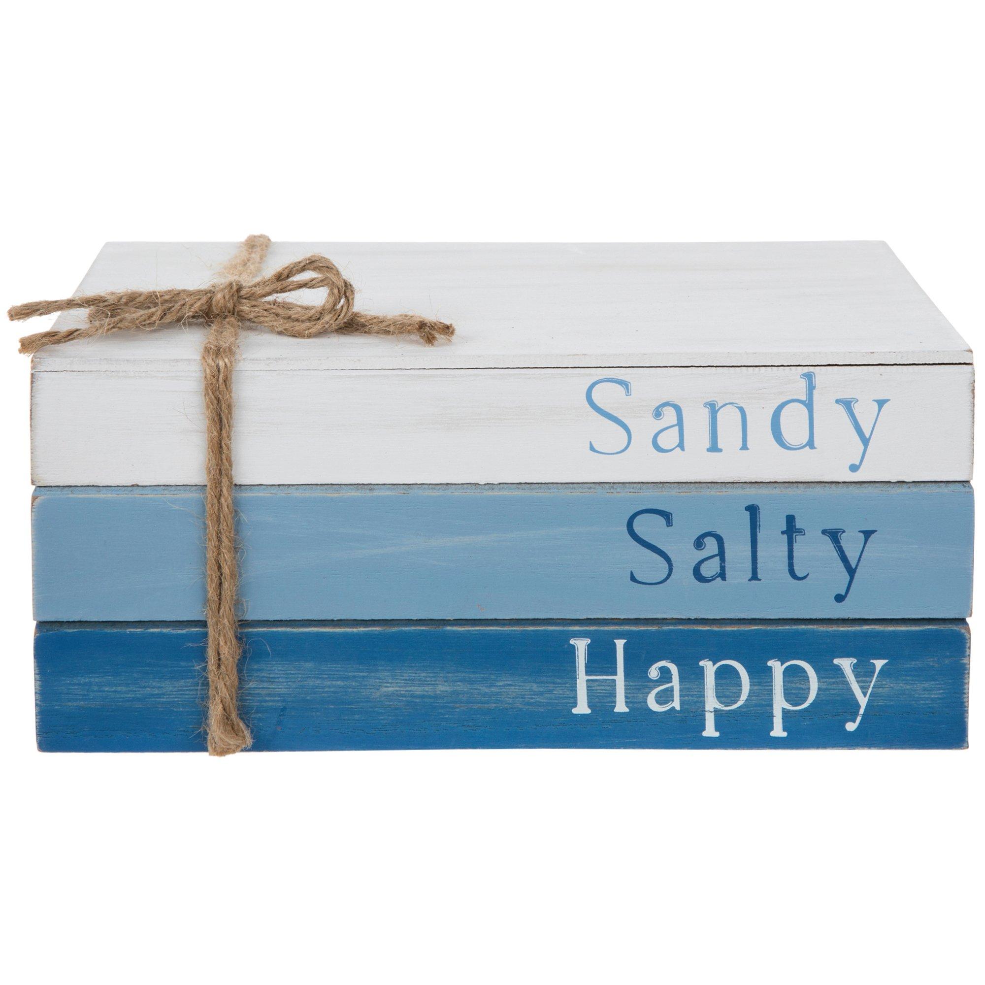 Sandy Salty Happy Book Stack Wood Decor | Hobby Lobby | 2416808