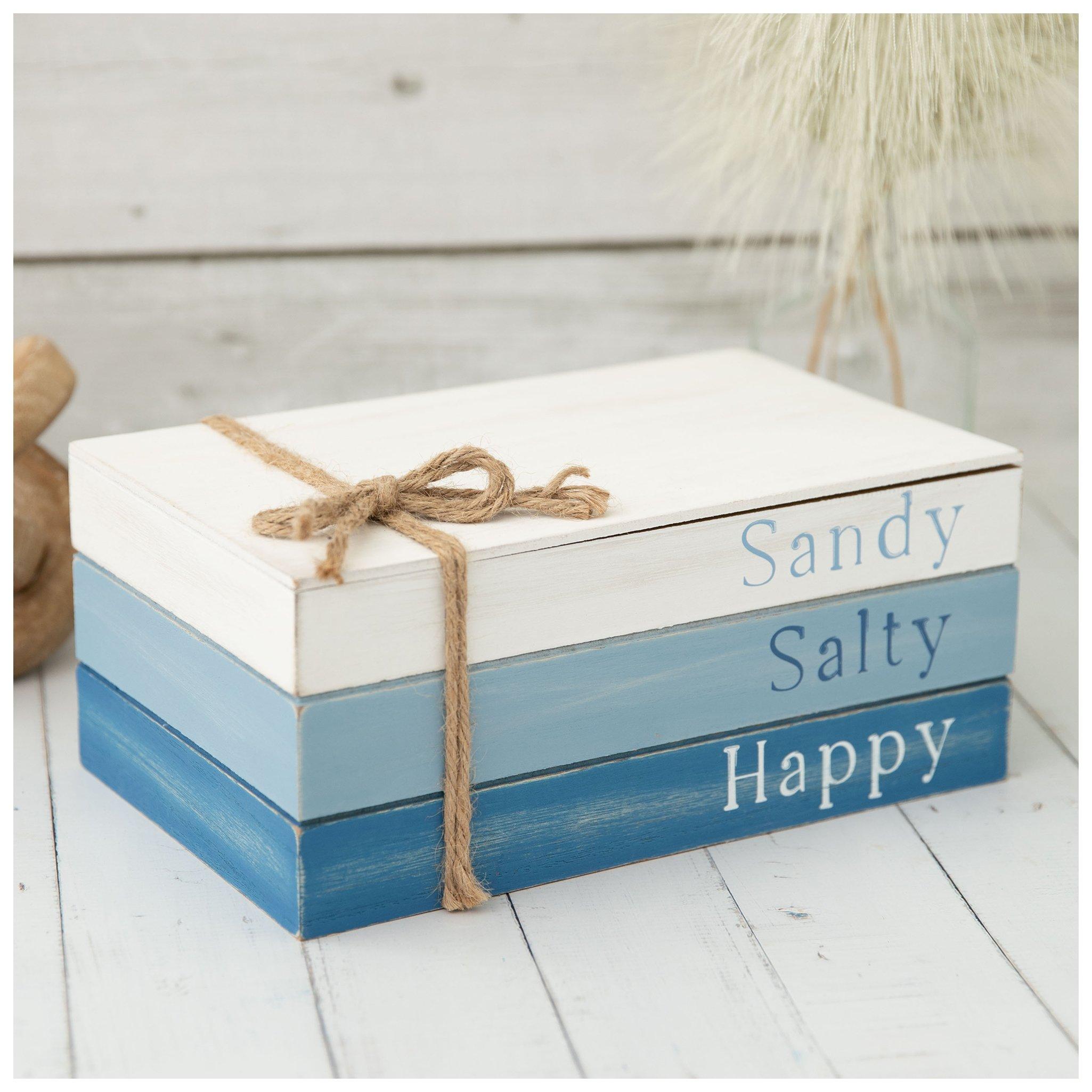 Sandy Salty Happy Book Stack Wood Decor | Hobby Lobby | 2416808