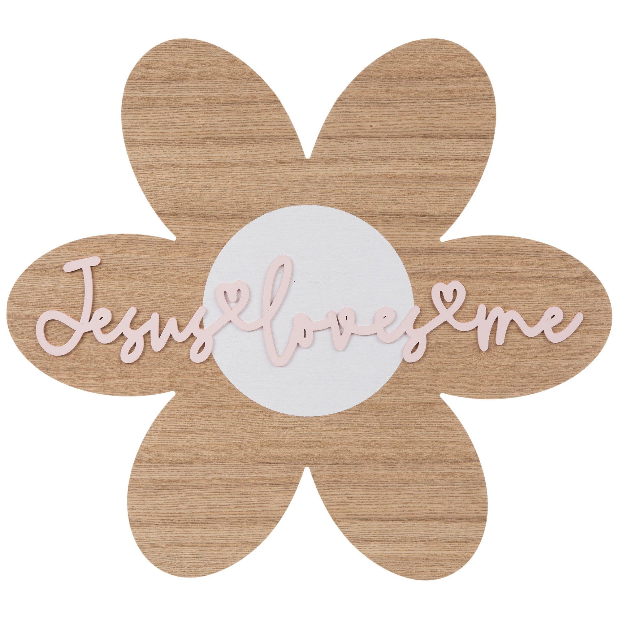 Jesus Loves Me Flower Wood Wall Decor | Hobby Lobby | 2431484