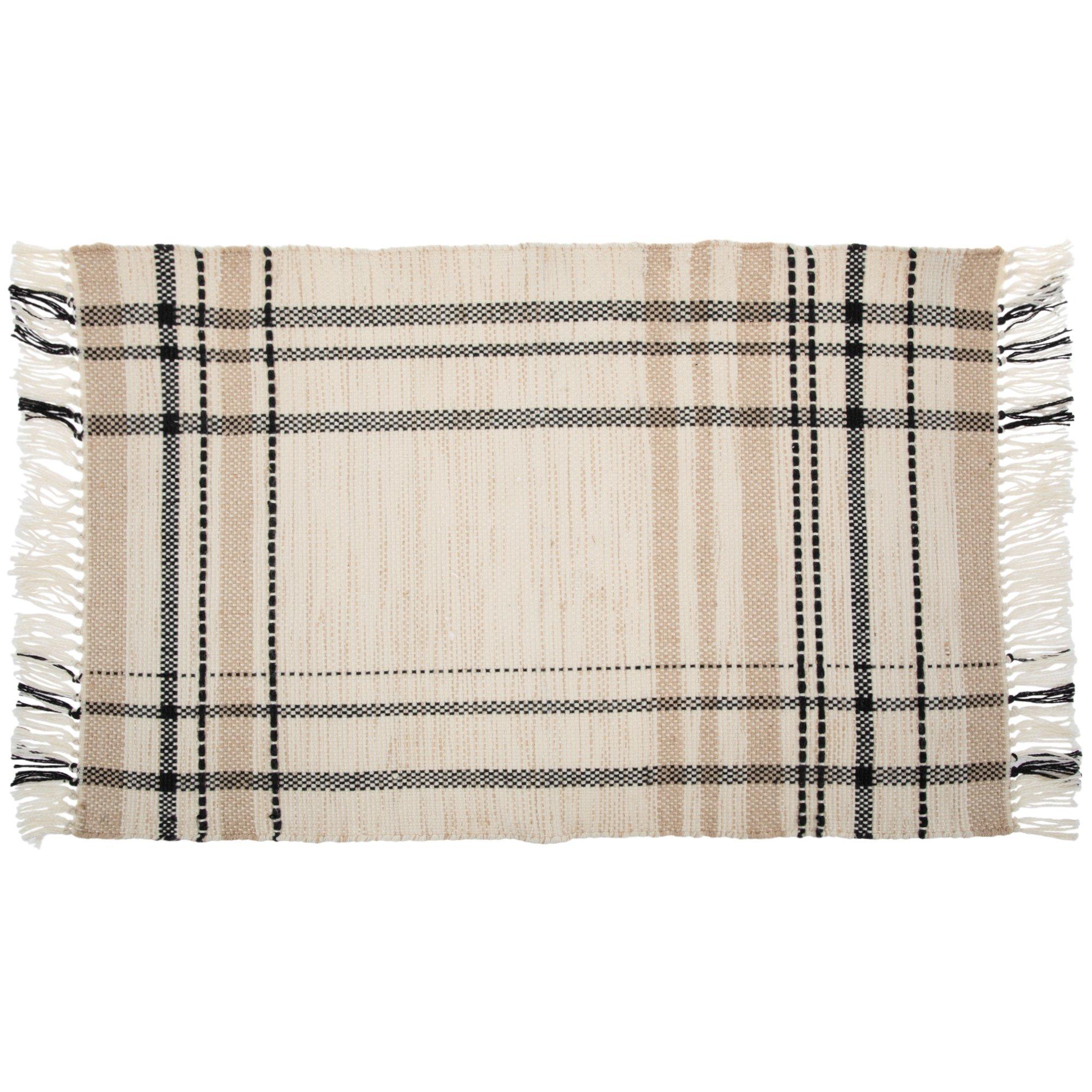Beige & Black Plaid Fringe Rug | Hobby Lobby | 2524312