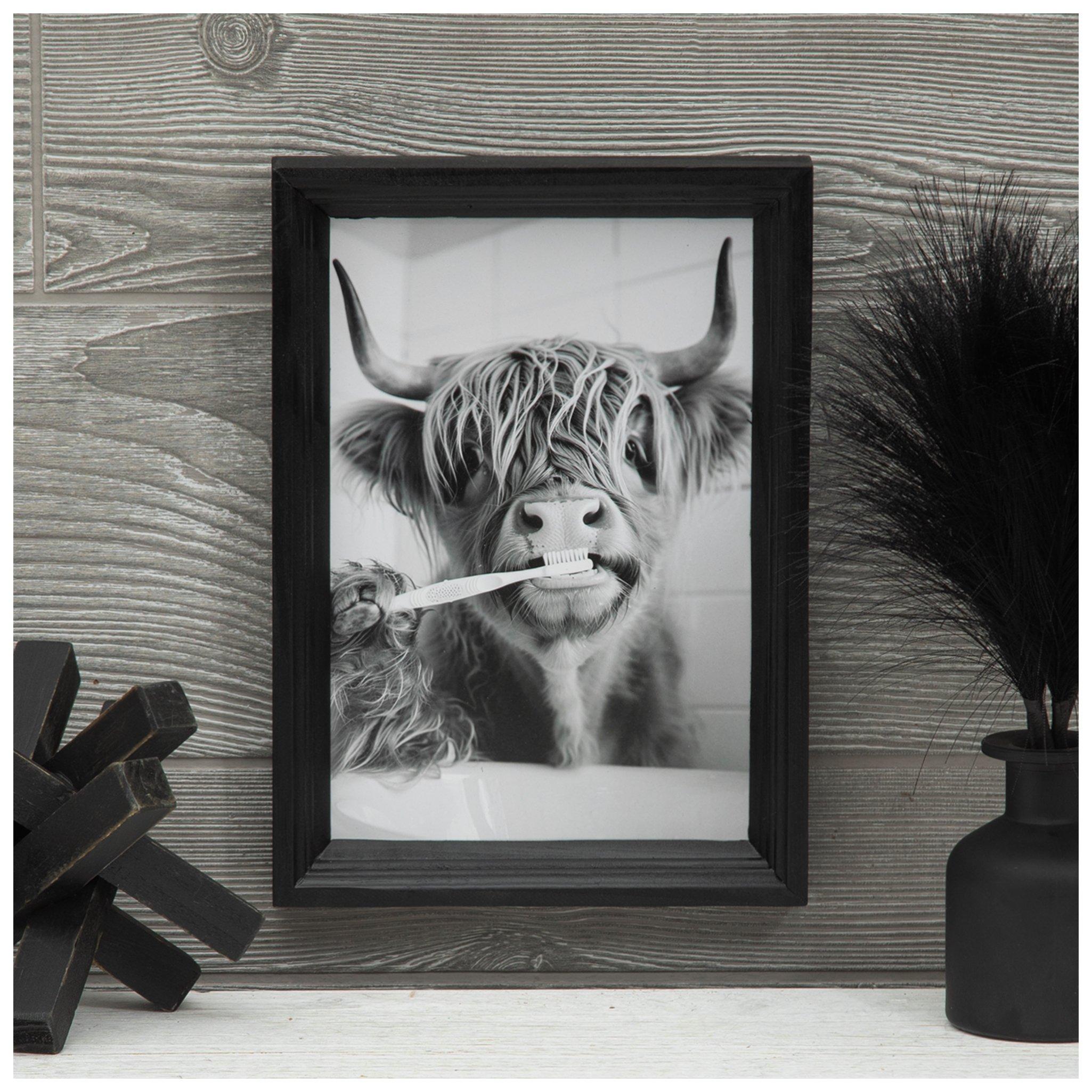 Highland Cow Brushing Teeth Wood Wall Decor | Hobby Lobby | 2552586