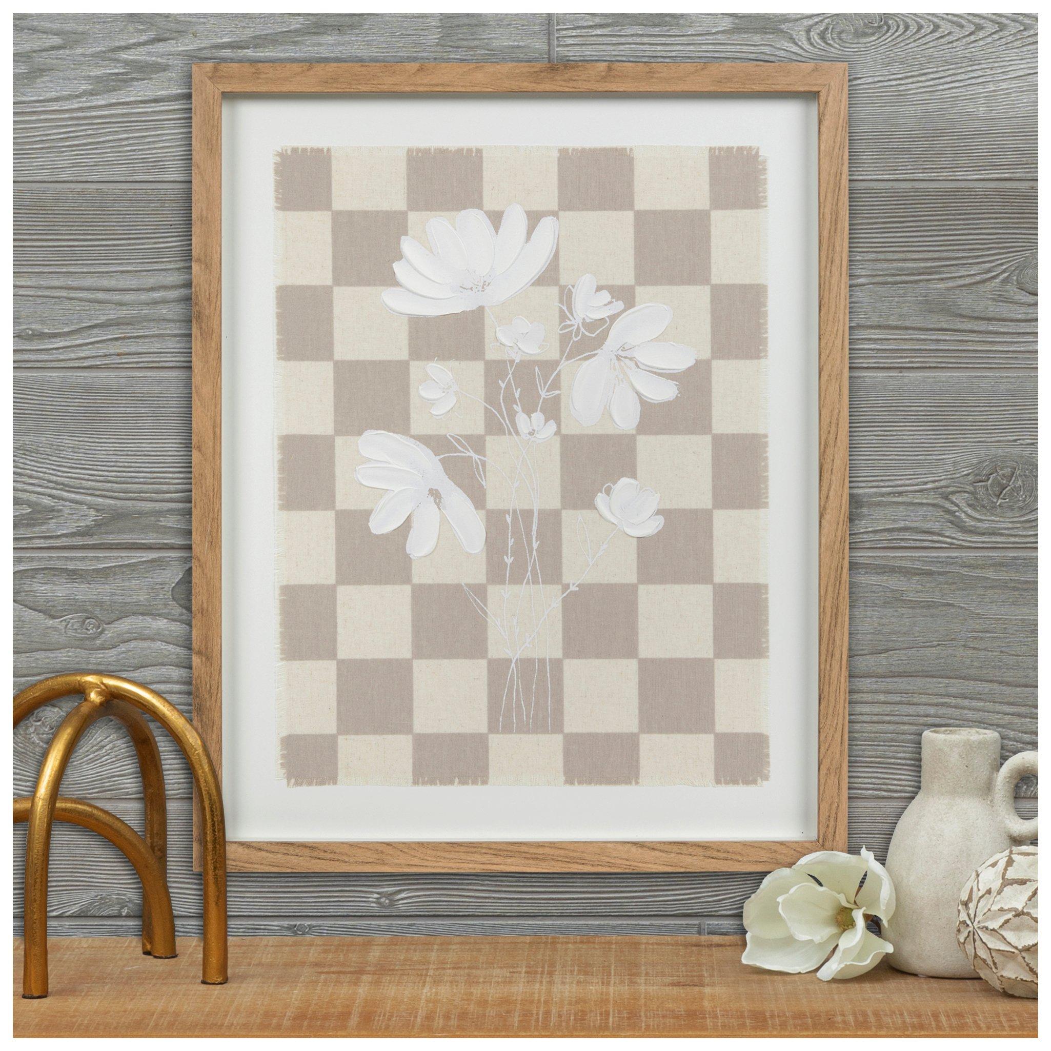 Checkerboard Flowers Framed Wood Wall Decor | Hobby Lobby | 2564656