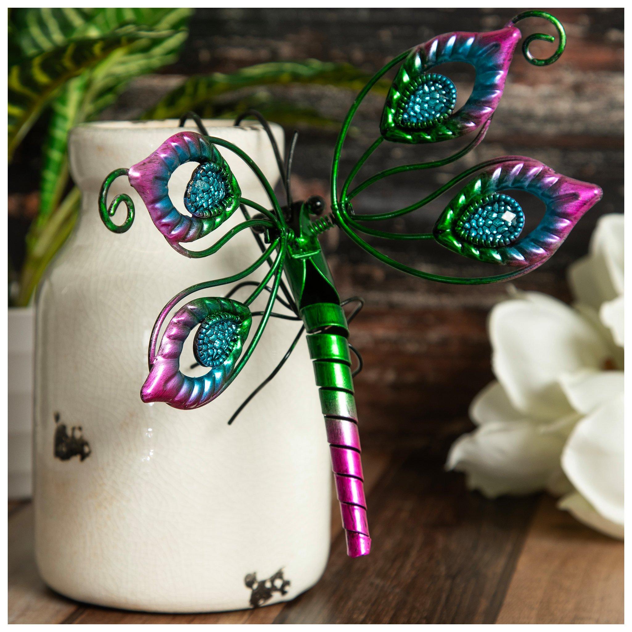 Green & Purple Springy Dragonfly Metal Pot Percher | Hobby Lobby ...