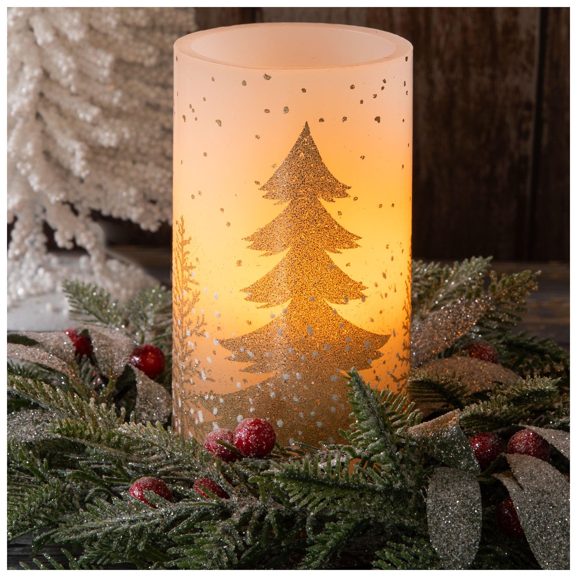 Glitter Christmas Trees LED Pillar Candle | Hobby Lobby | 5096250