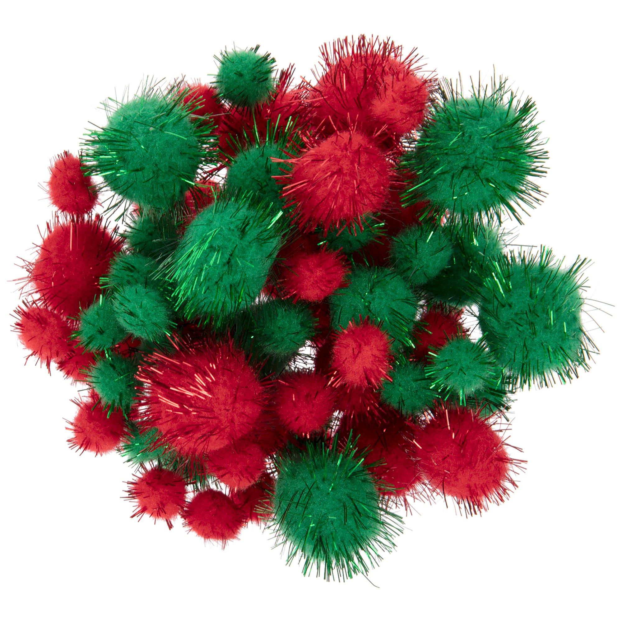 Red & Green Tinsel Pom Poms | Hobby Lobby | 5438106