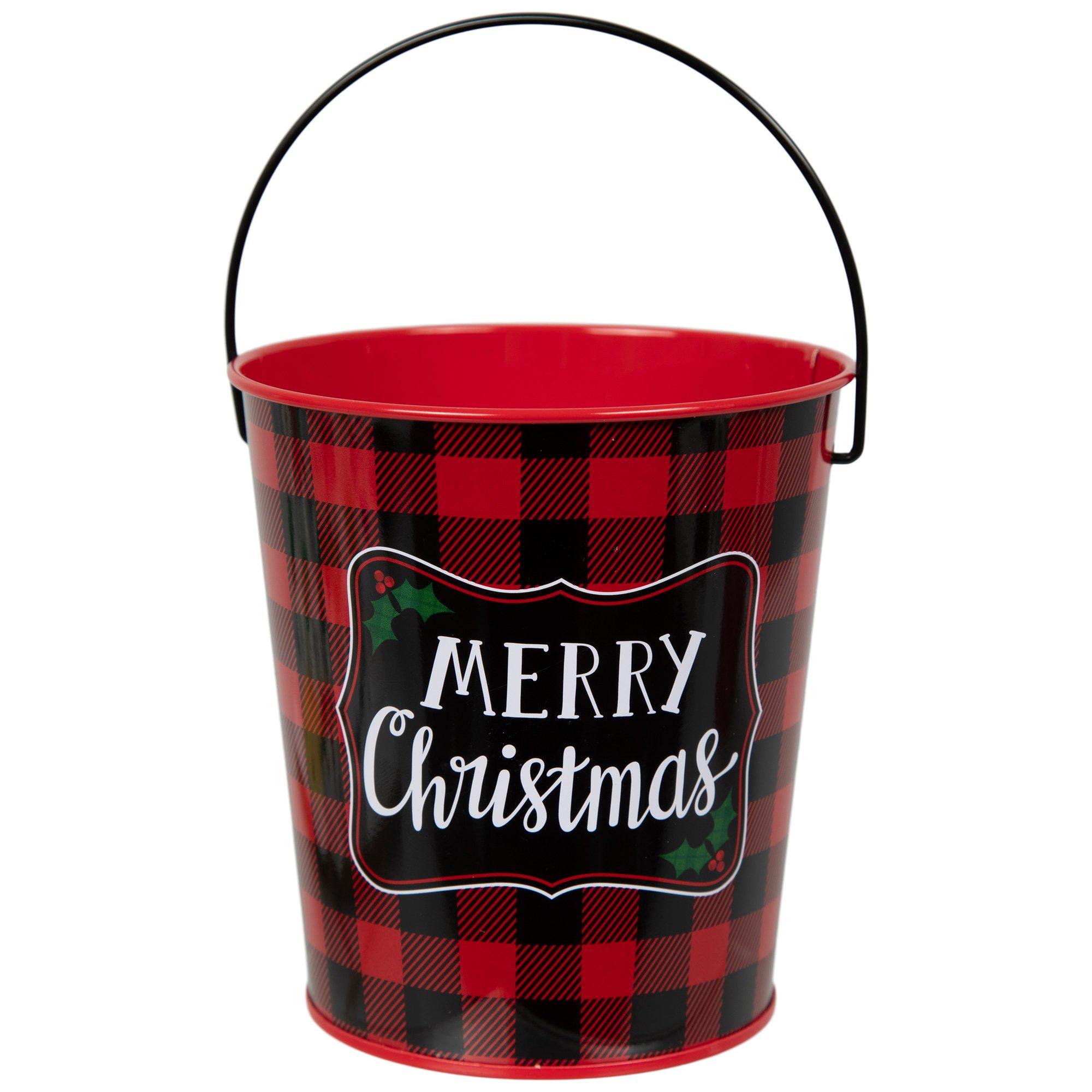 Merry Christmas Buffalo Plaid Metal Bucket | Hobby Lobby | 5466529