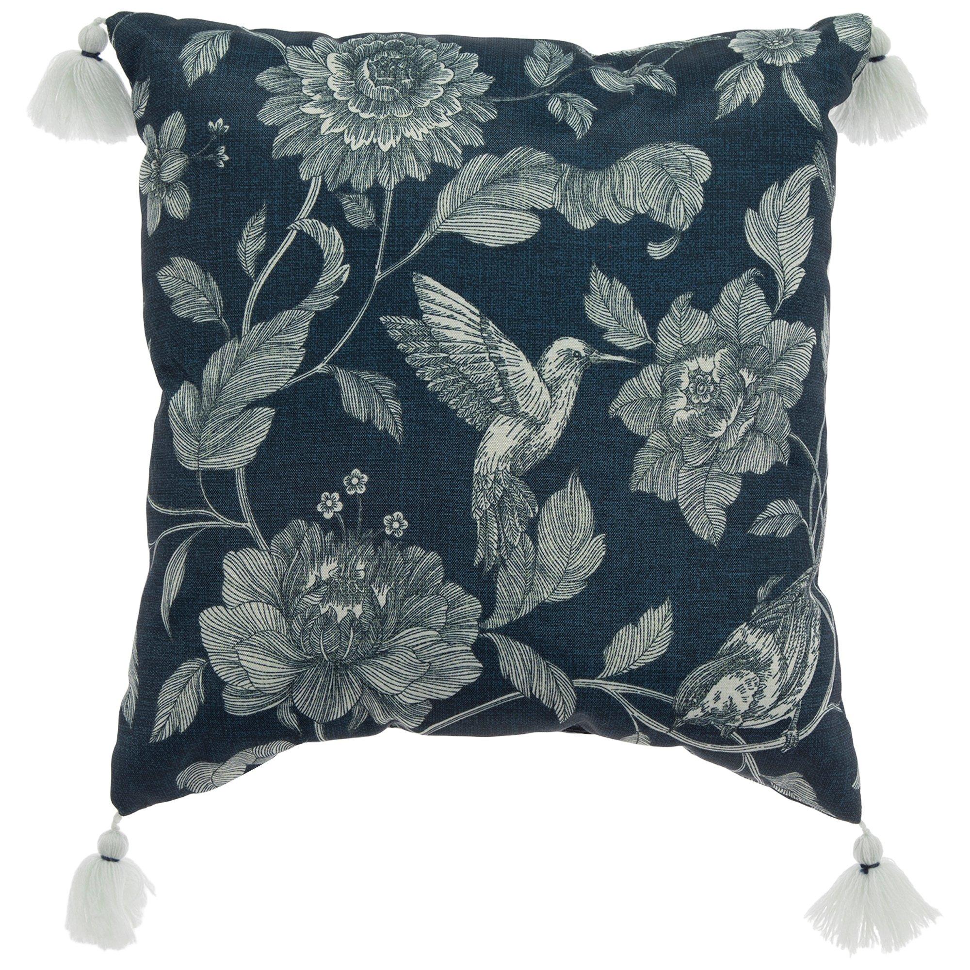 Navy Flowers & Birds Tassel Pillow | Hobby Lobby | 5655980