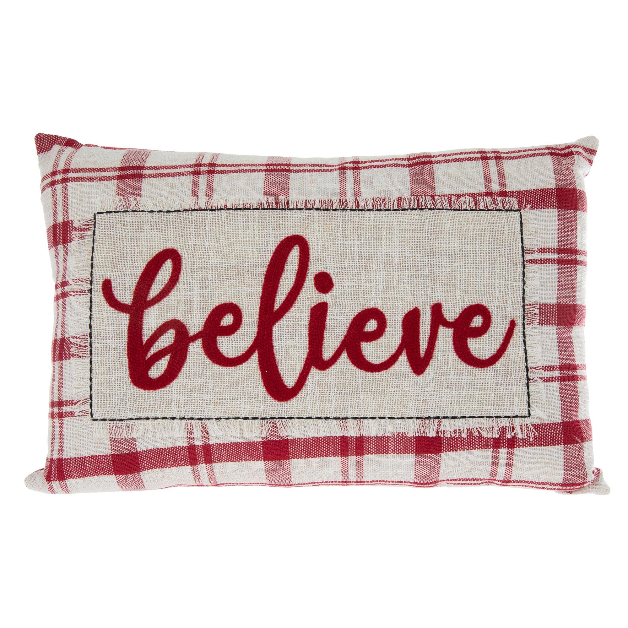 Red & White Plaid Believe Pillow | Hobby Lobby | 5742861
