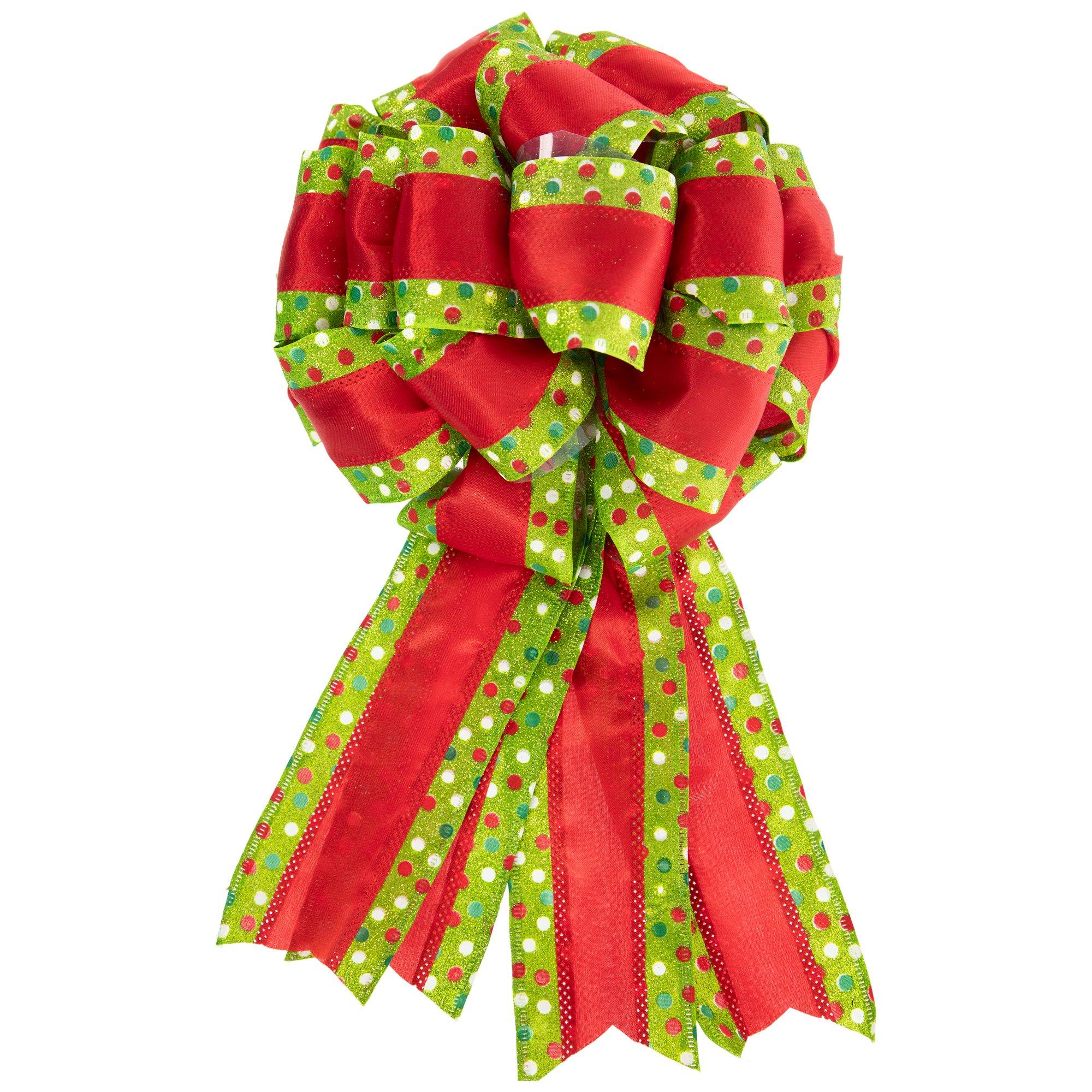 Red & Green Polka Dot Glitter Bow | Hobby Lobby | 5956917
