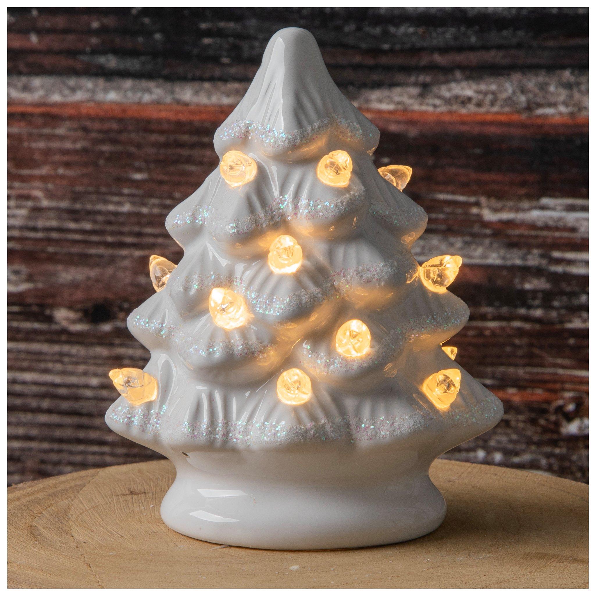Bottle Brush Christmas Tree White Glitter Light Up Christmas Tree ...