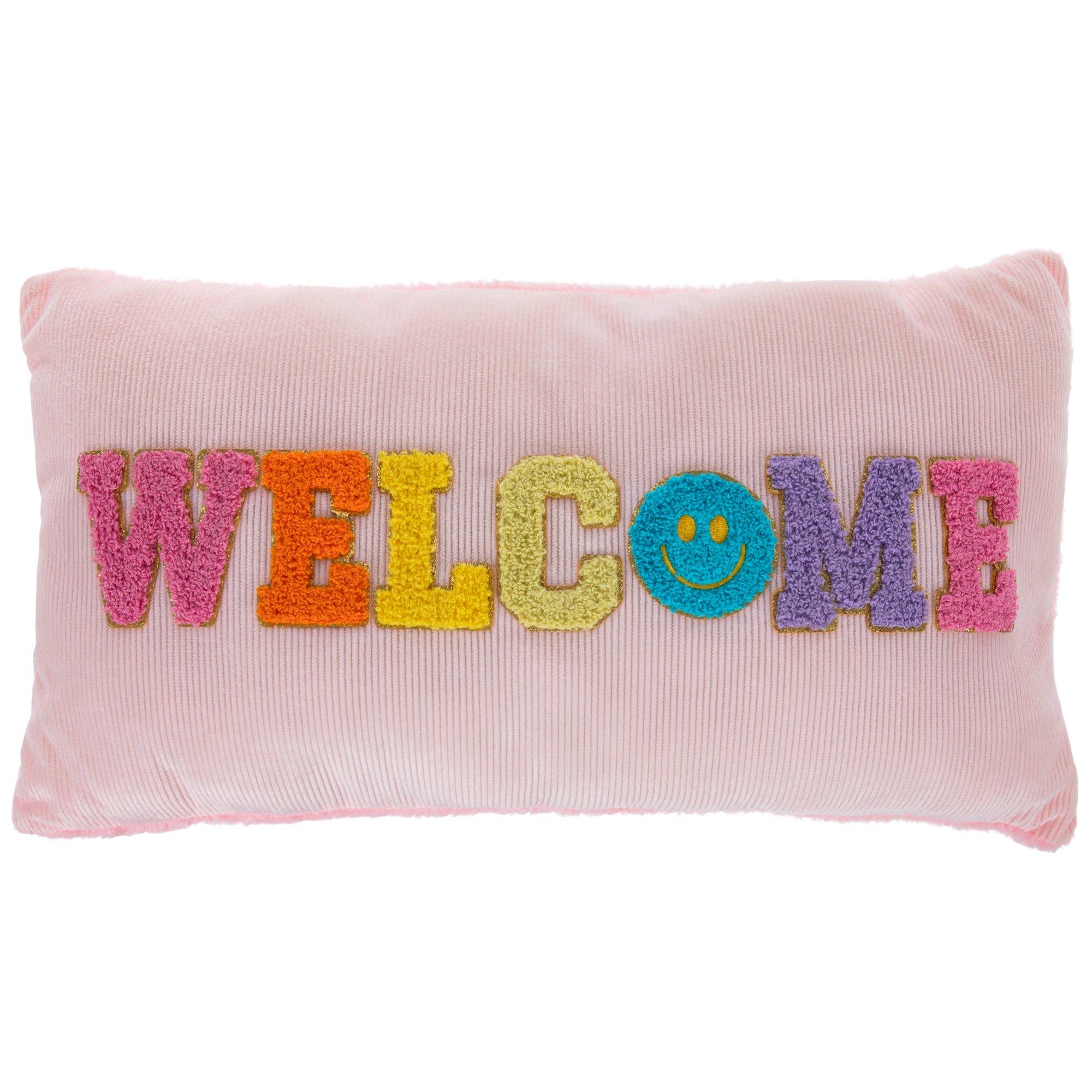 Welcome Smiley Face Patch Pillow | Hobby Lobby | 6024913