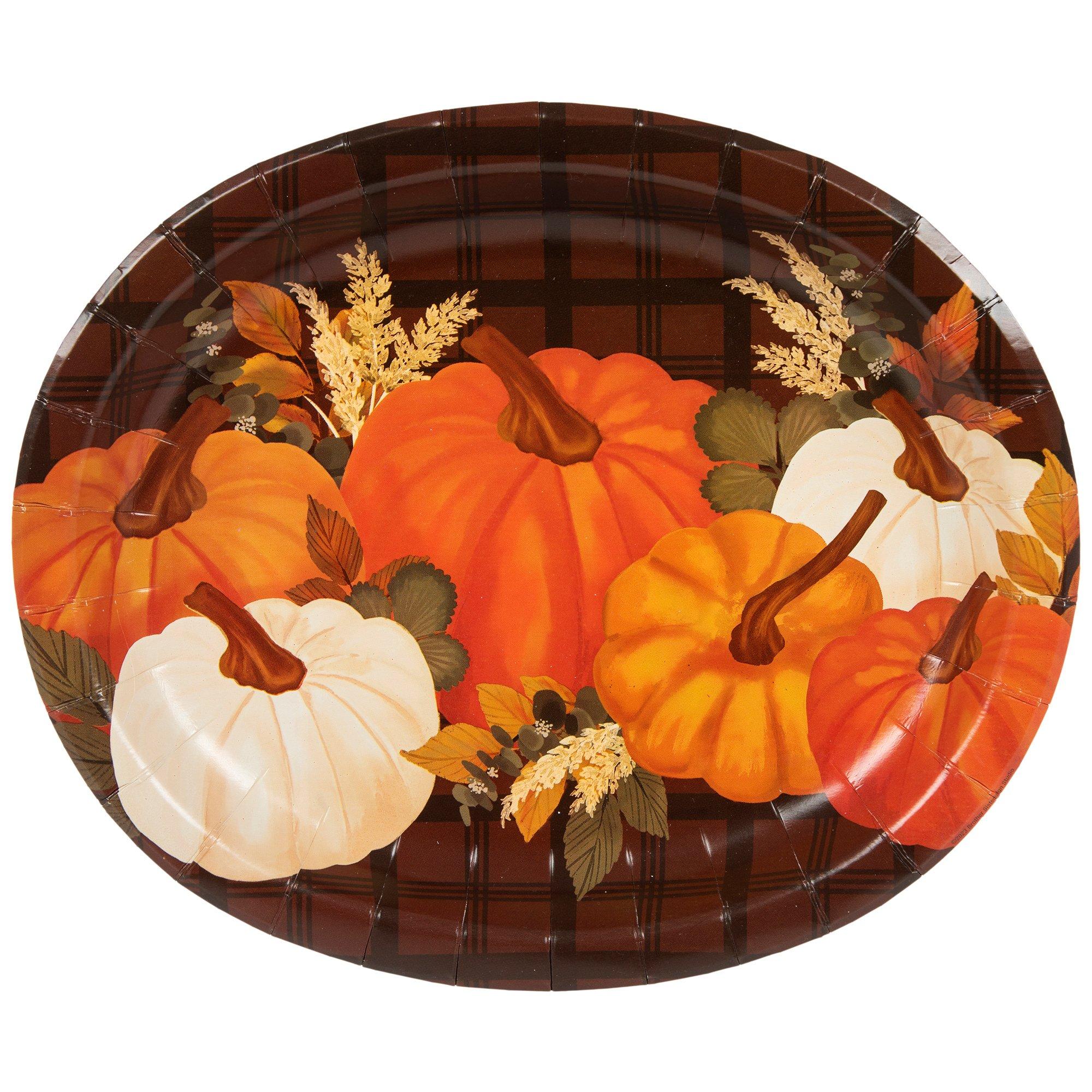 Pumpkins & Plaid Oval Paper Plates - Large | Hobby Lobby | 6030605