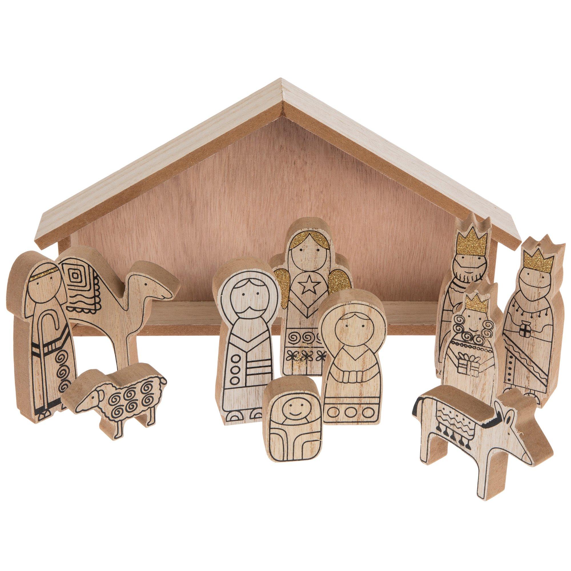 Gold Glitter Wood Nativity Scene Set | Hobby Lobby | 6046411