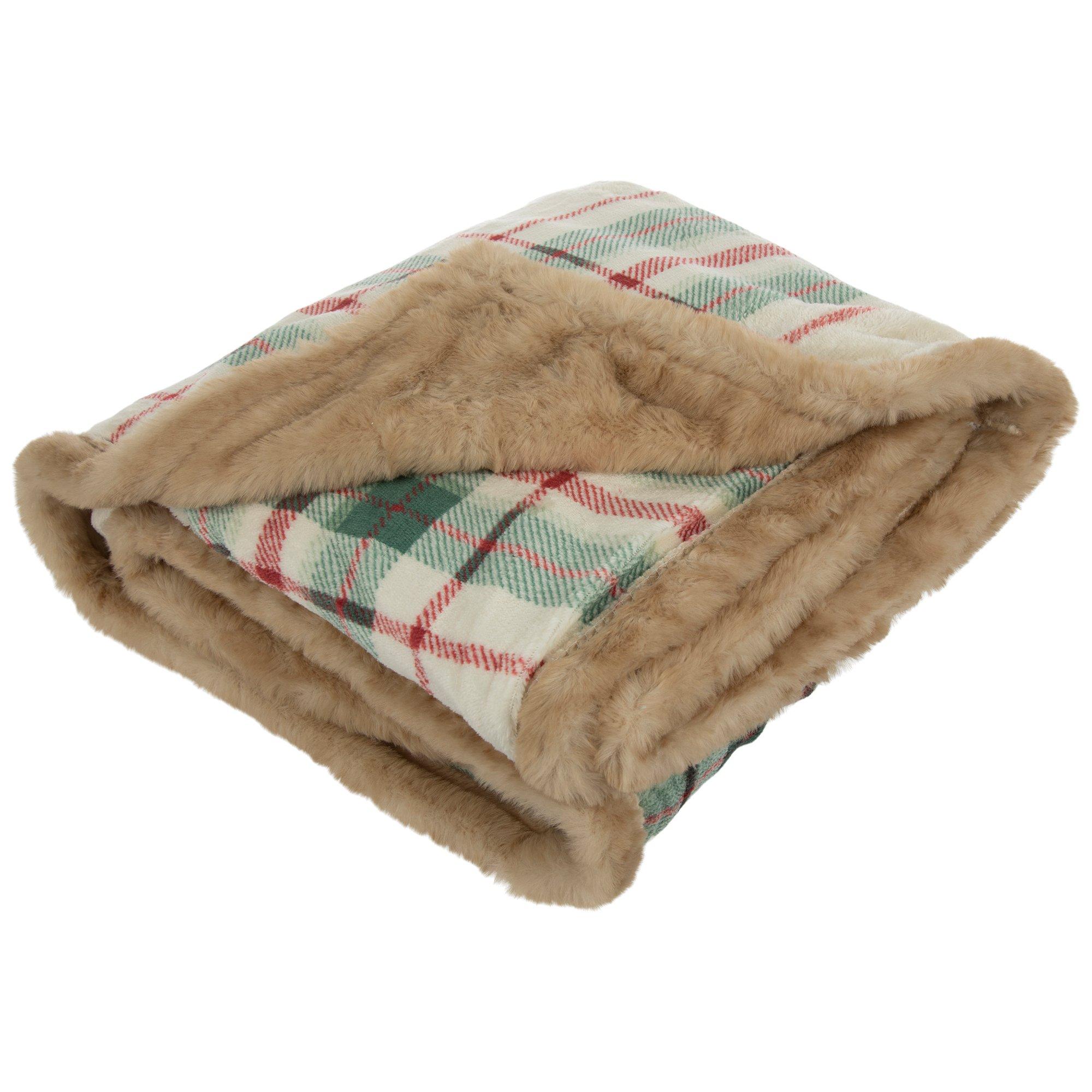 Plaid & Faux Fur Throw Blanket | Hobby Lobby | 6271407