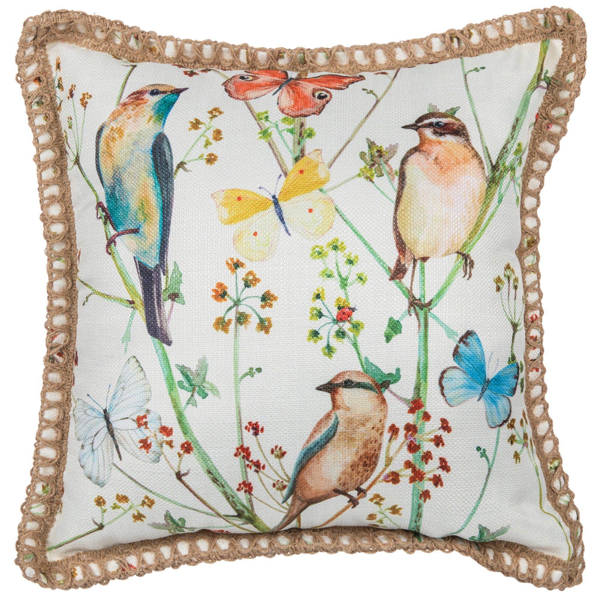 Birds & Butterflies Pillow With Jute Trim | Hobby Lobby | 6296958