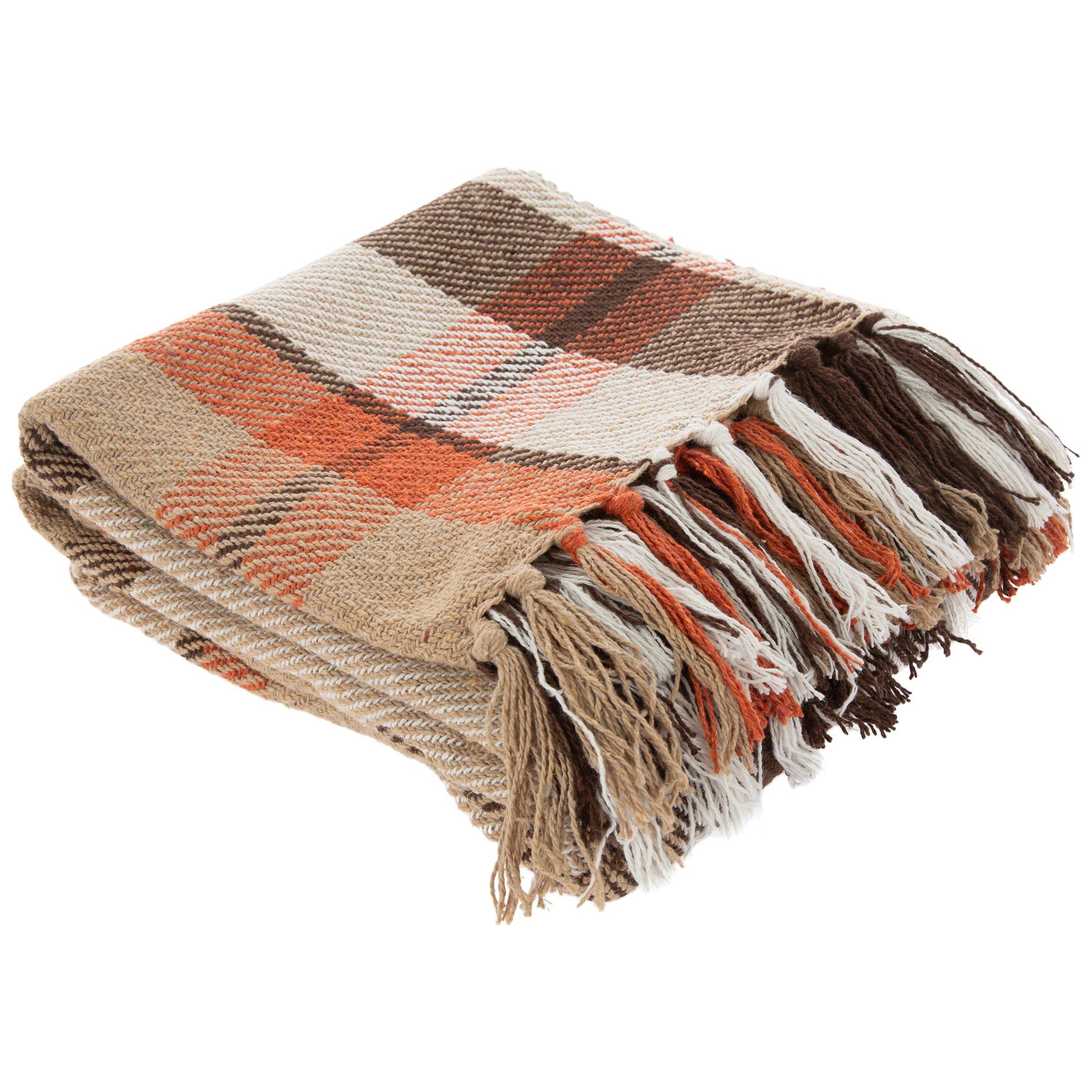 Orange & Brown Plaid Throw Blanket | Hobby Lobby | 6323042