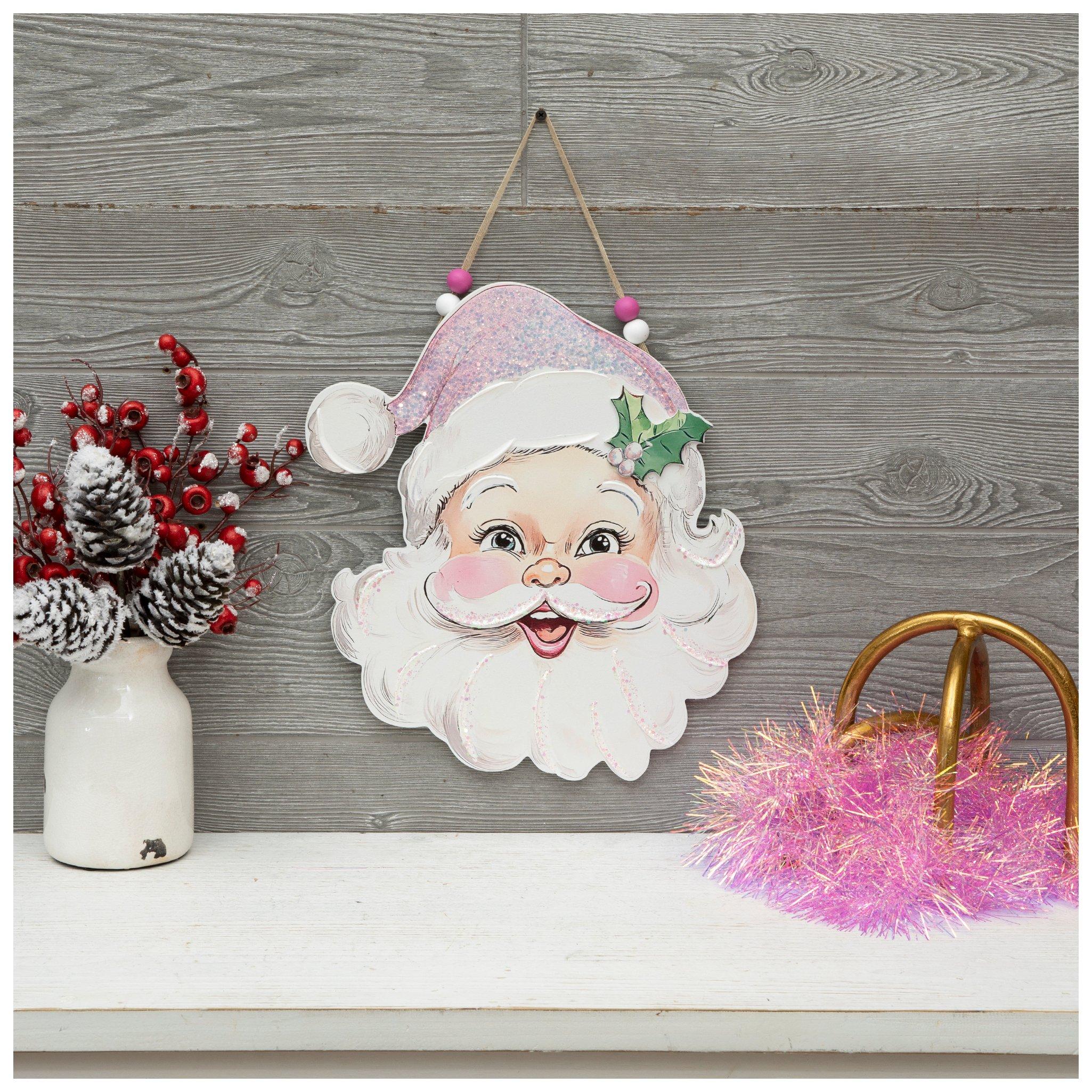 Pink Glitter Santa Wood Wall Decor | Hobby Lobby | 6353536
