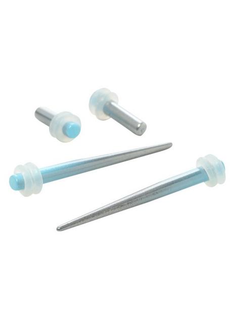 Acrylic Silver And Light Blue Fade Micro Taper And Plug 4 Pack | Hot Topic